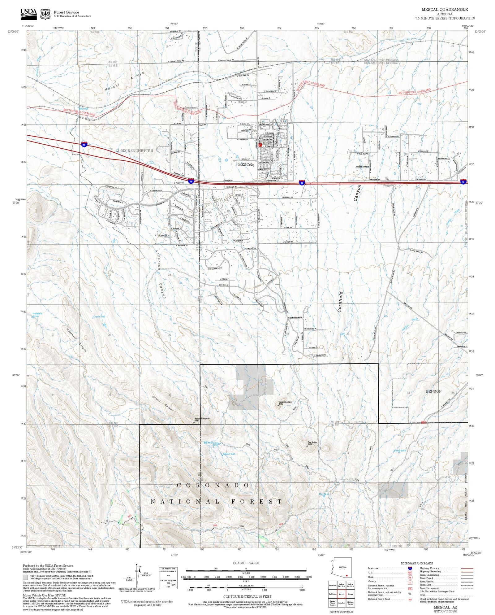 2025 Forest Service Topo Map of Mescal Arizona – MyTopo Map Store