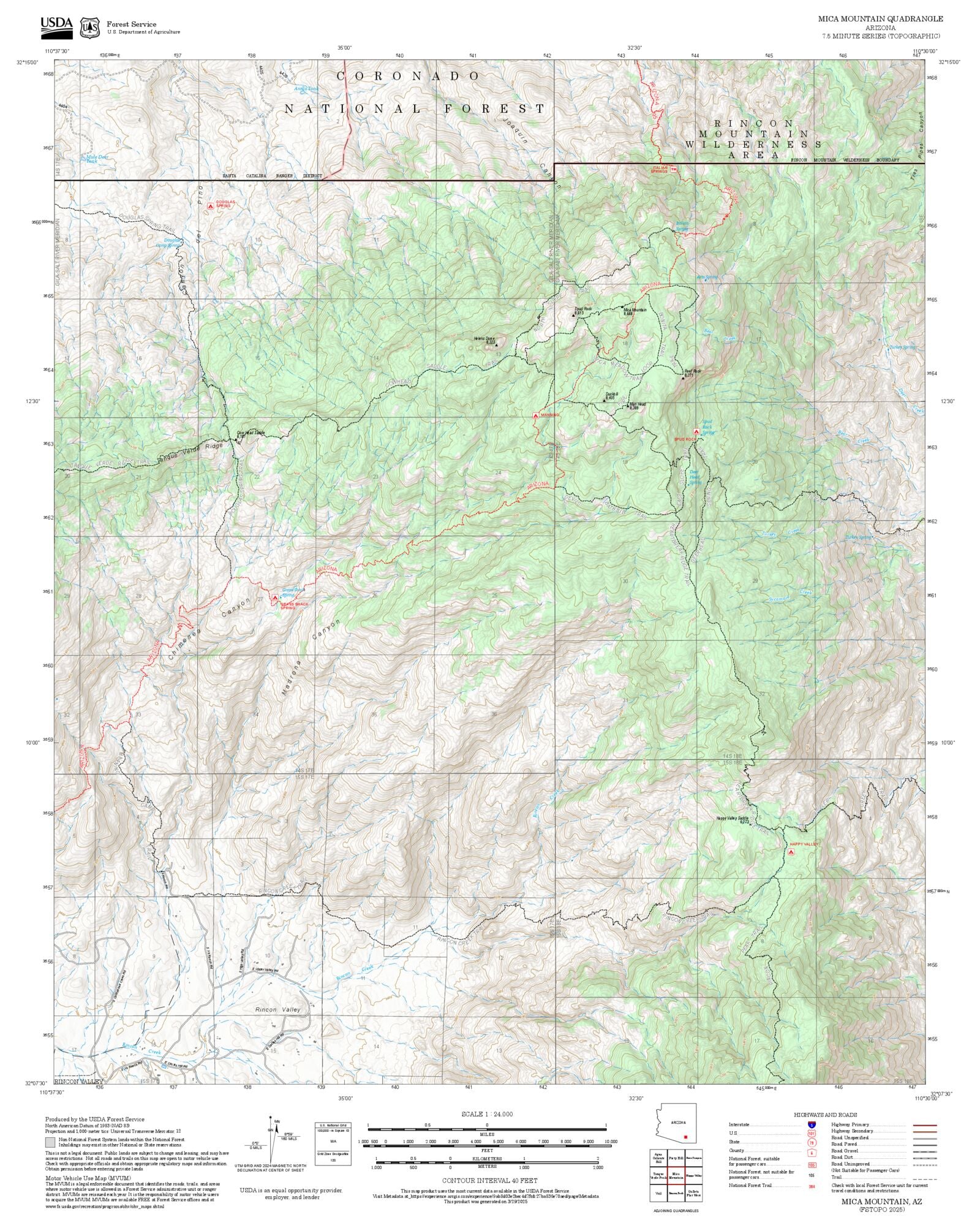 2025 Forest Service Topo Map of Mica Mountain Arizona – MyTopo Map Store