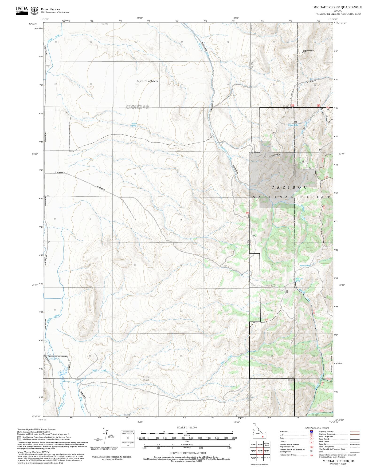 2025 Forest Service Topo Map of Michaud Creek Idaho – MyTopo Map Store