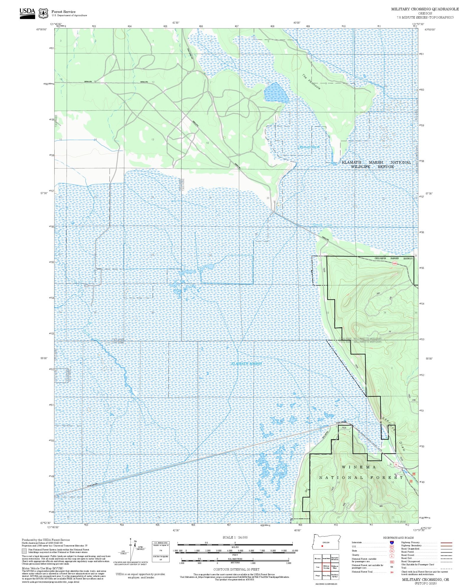 2025 Forest Service Topo Map of Military Crossing Oregon – MyTopo Map Store