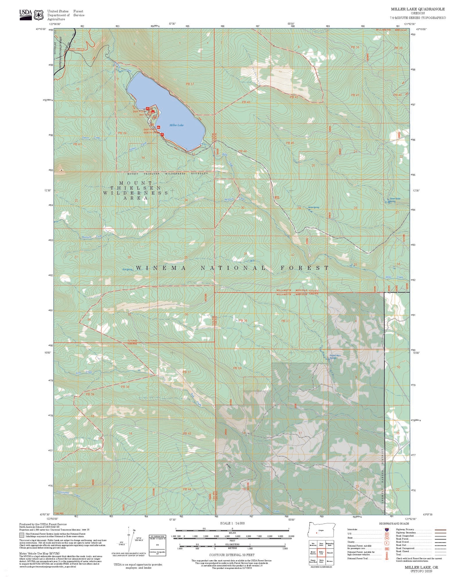 2025 Forest Service Topo Map of Miller Lake Oregon – MyTopo Map Store