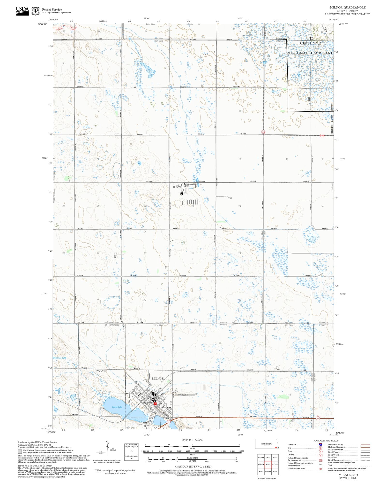 2025 Forest Service Topo Map of Milnor North Dakota – MyTopo Map Store