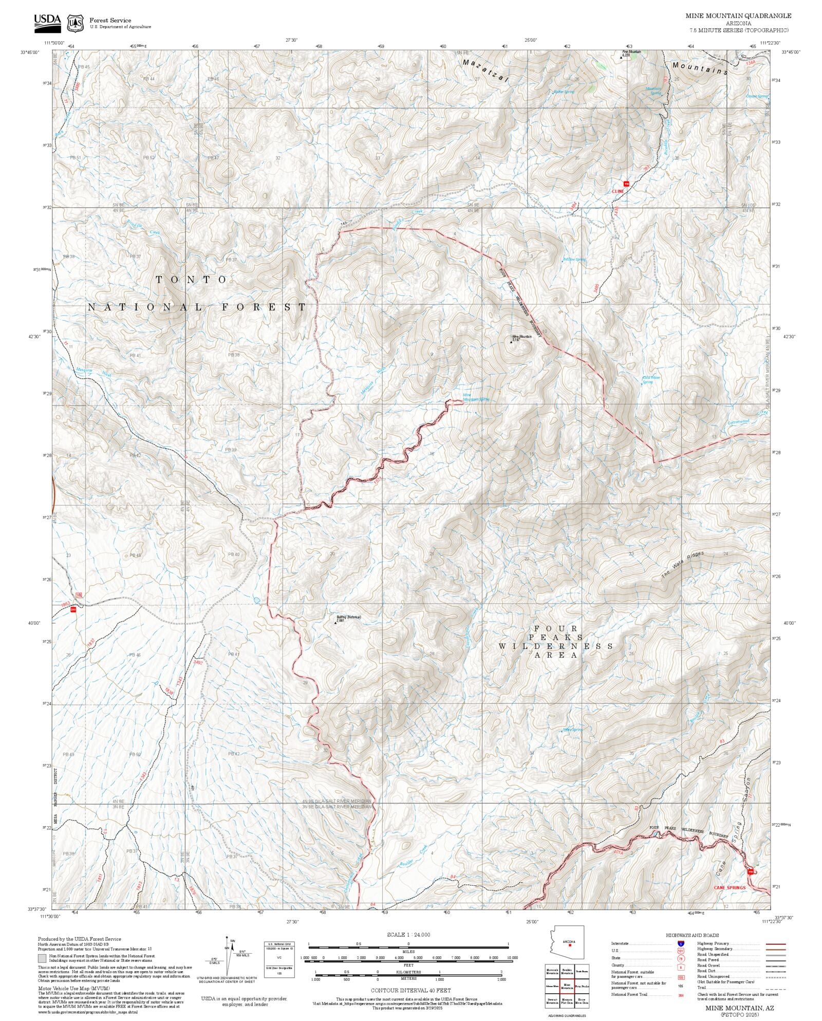 2025 Forest Service Topo Map of Mine Mountain Arizona – MyTopo Map Store