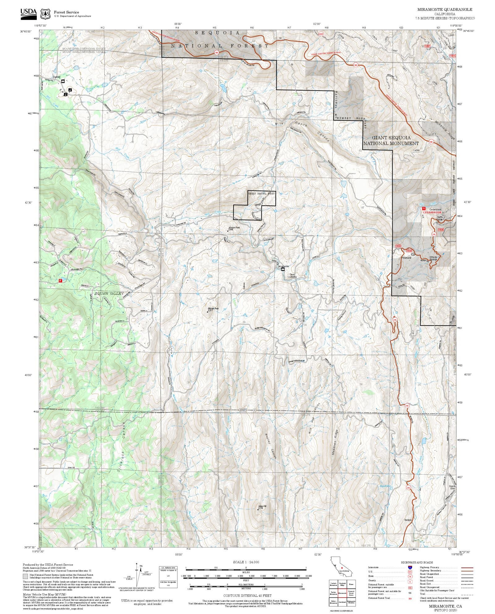 2025 Forest Service Topo Map of Miramonte California – MyTopo Map Store