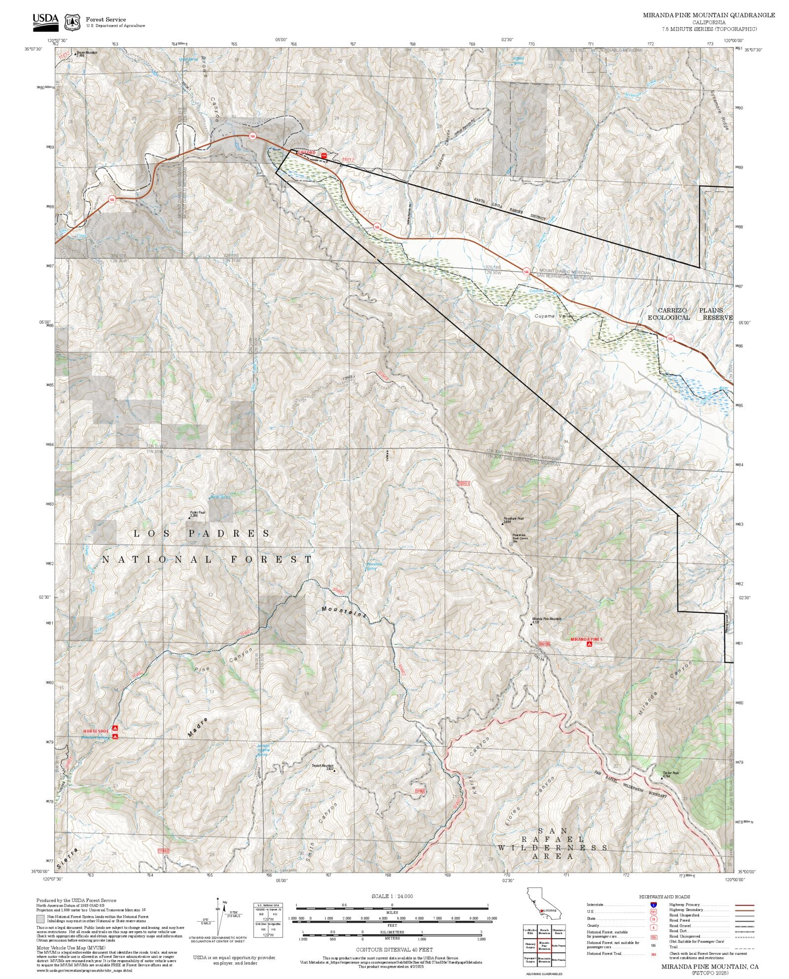 2025 Forest Service Topo Map of Miranda Pine Mountain California ...
