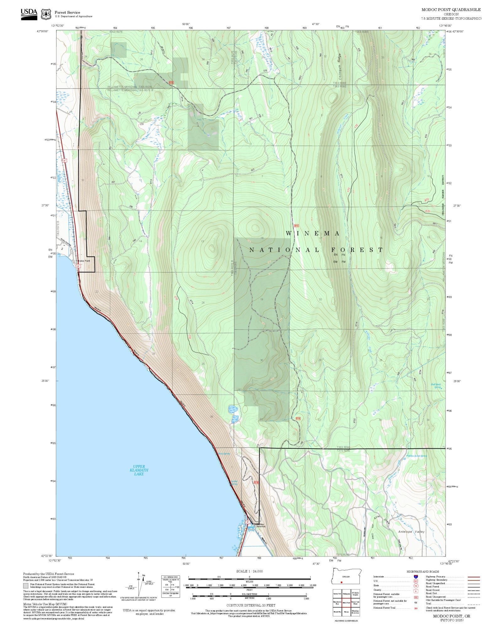 2025 Forest Service Topo Map of Modoc Point Oregon – MyTopo Map Store