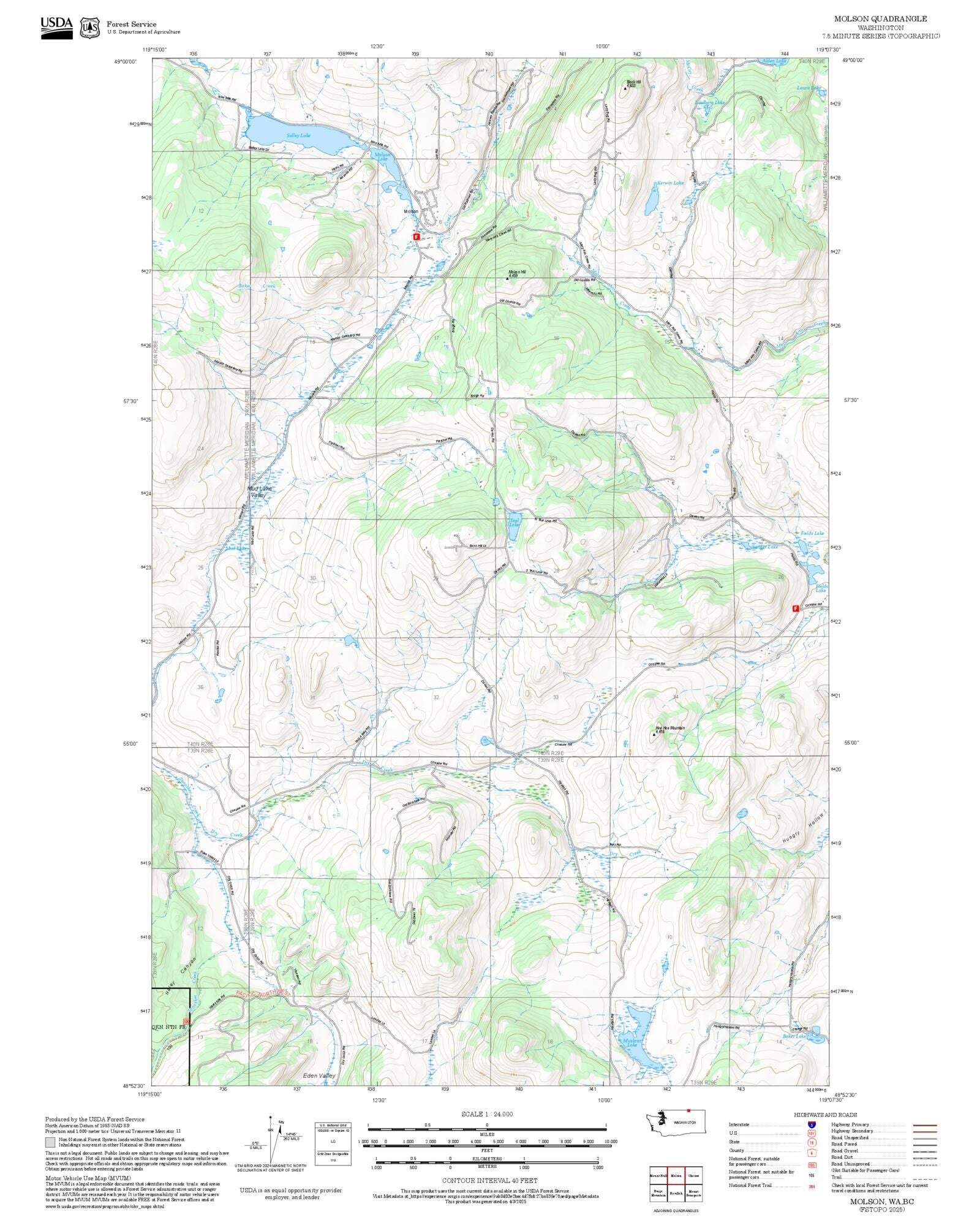 2025 Forest Service Topo Map of Molson Washington – MyTopo Map Store