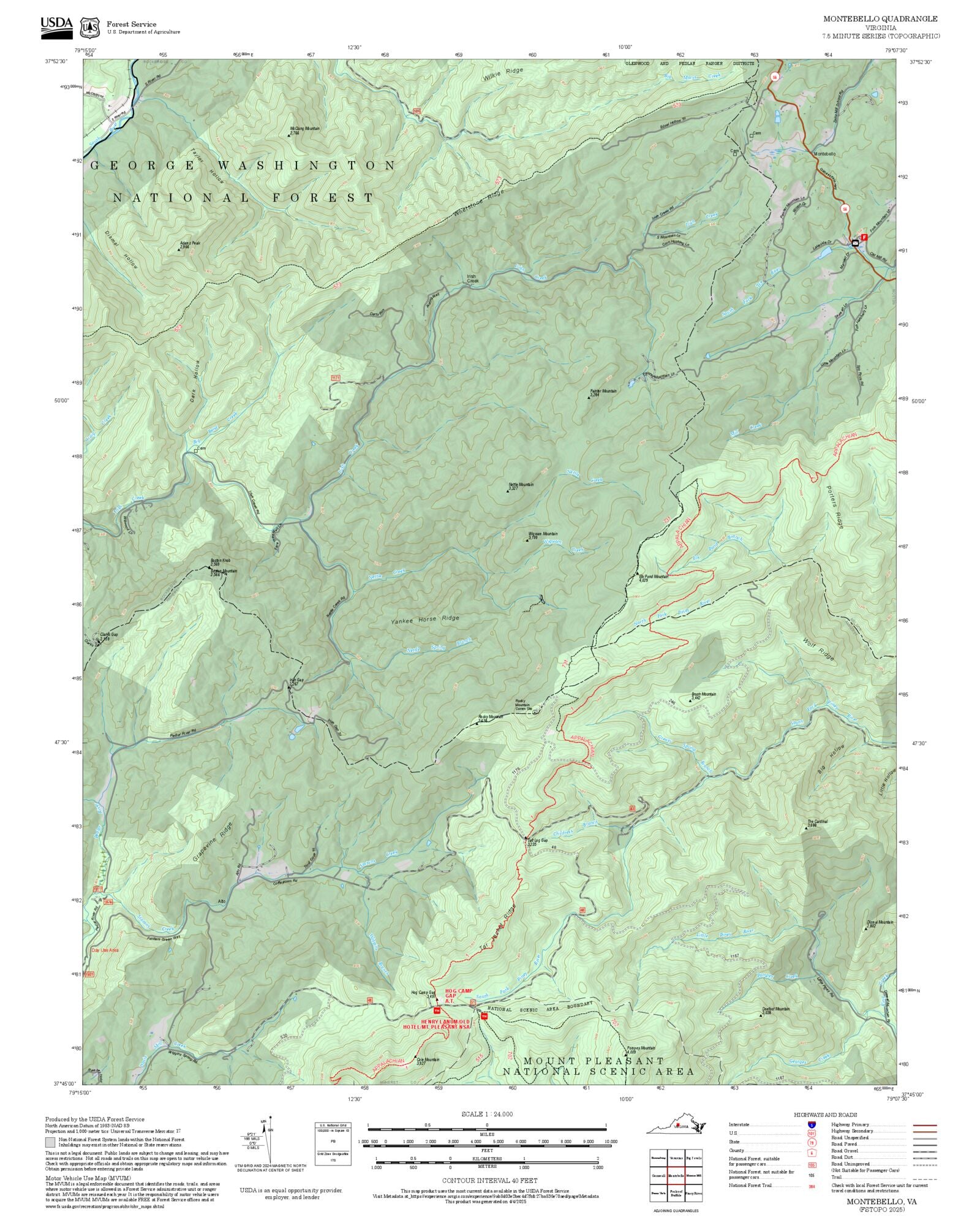 2025 Forest Service Topo Map of Montebello Virginia – MyTopo Map Store