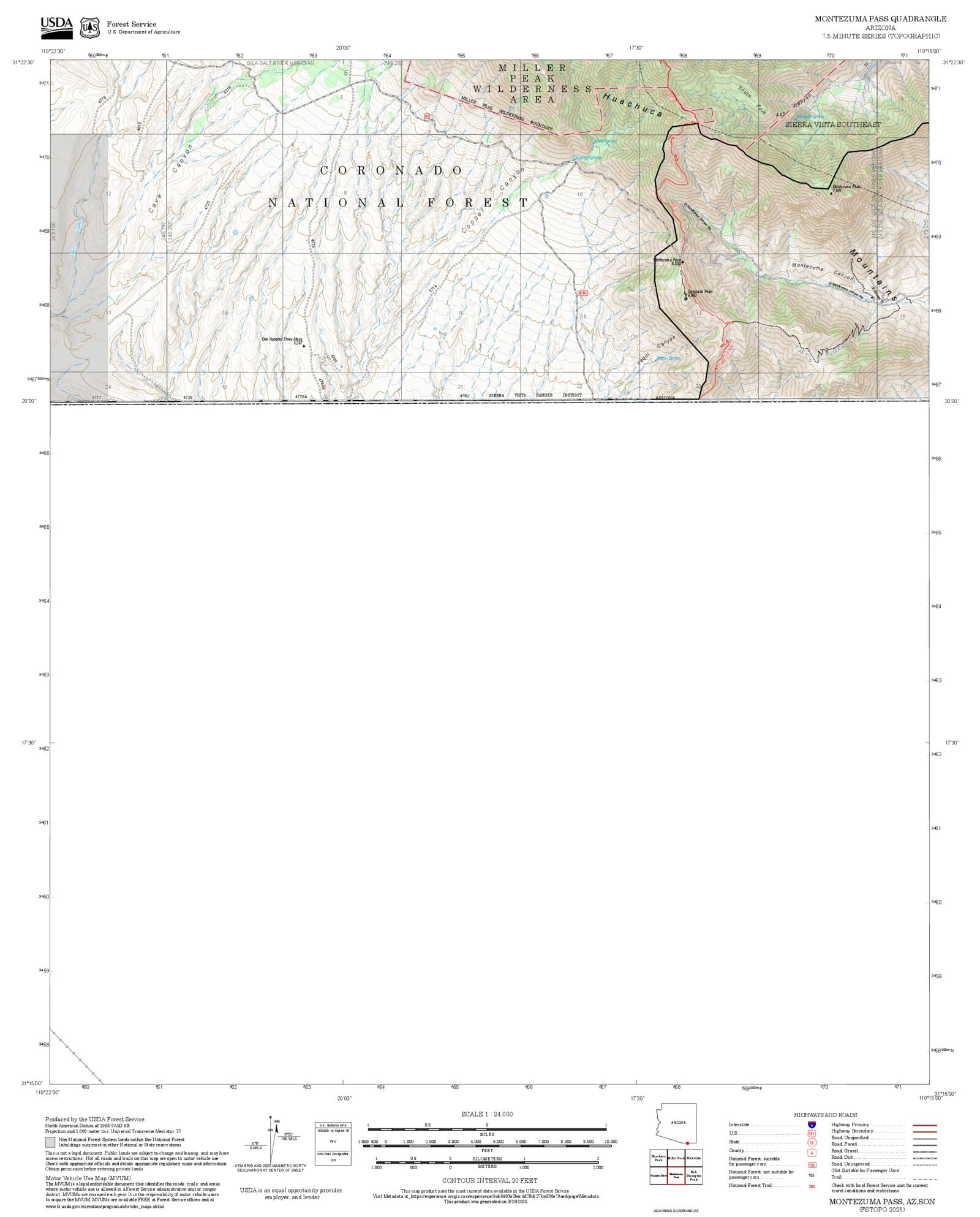 2025 Forest Service Topo Map of Montezuma Pass Arizona – MyTopo Map Store