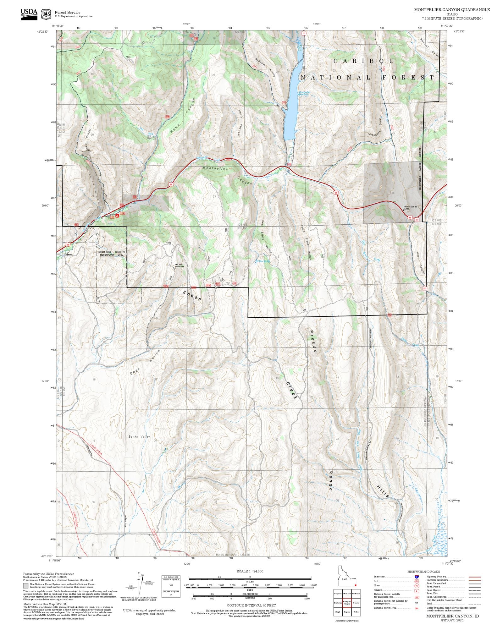 2025 Forest Service Topo Map of Montpelier Canyon Idaho – MyTopo Map Store
