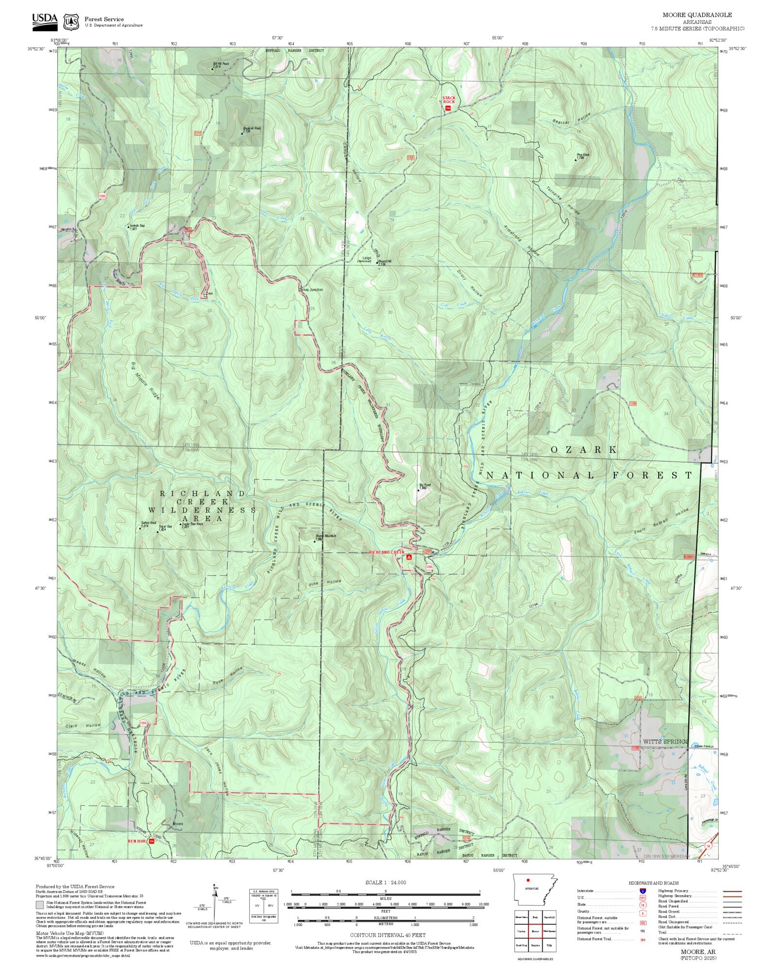 2025 Forest Service Topo Map of Moore Arkansas – MyTopo Map Store