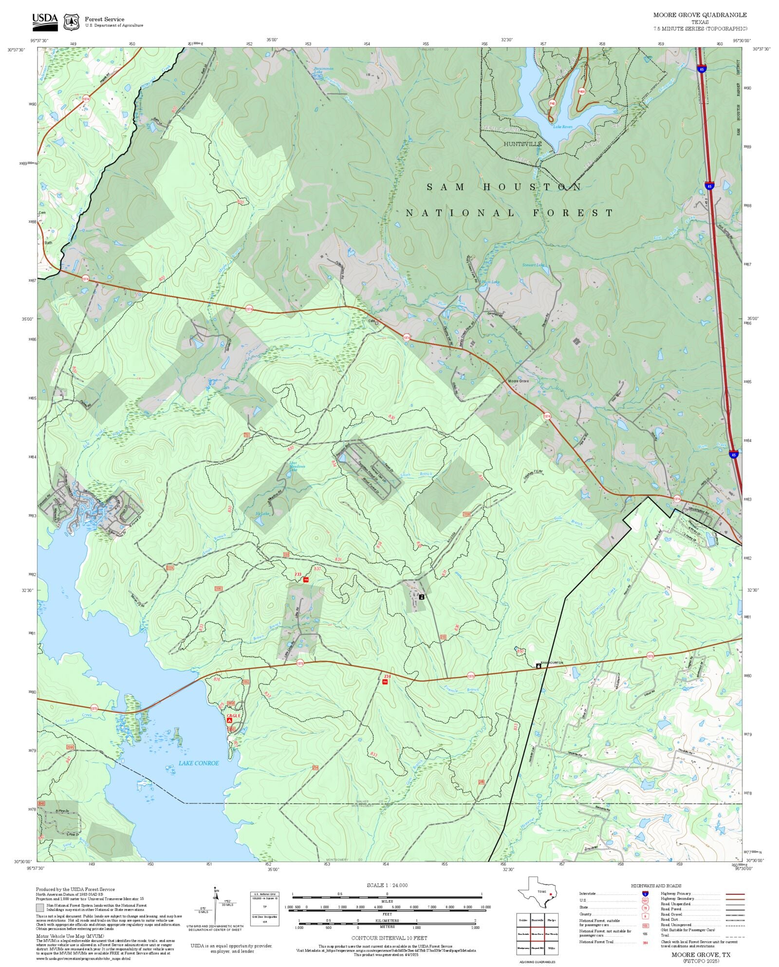 2025 Forest Service Topo Map of Moore Grove Texas – MyTopo Map Store