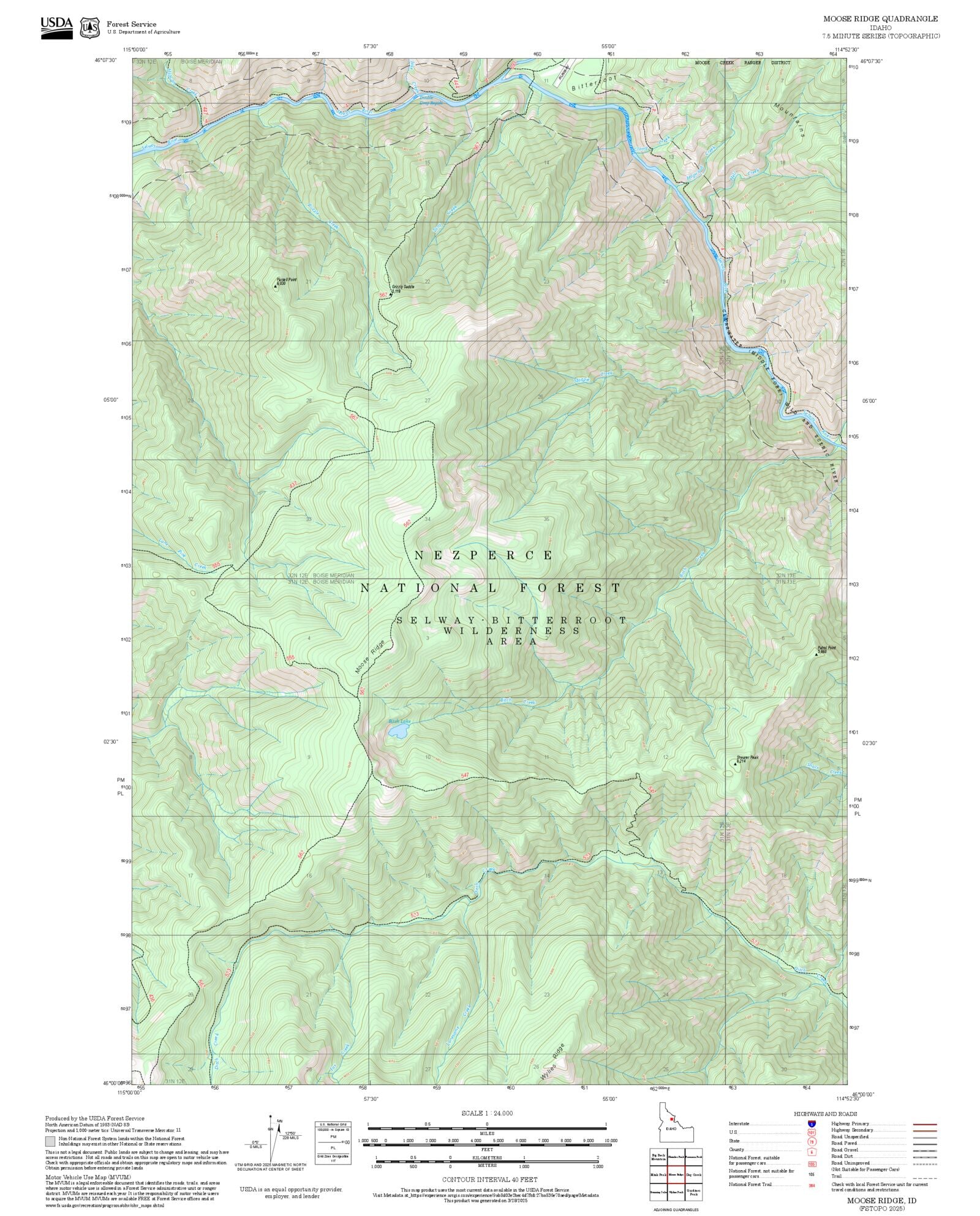 2025 Forest Service Topo Map of Moose Ridge Idaho – MyTopo Map Store