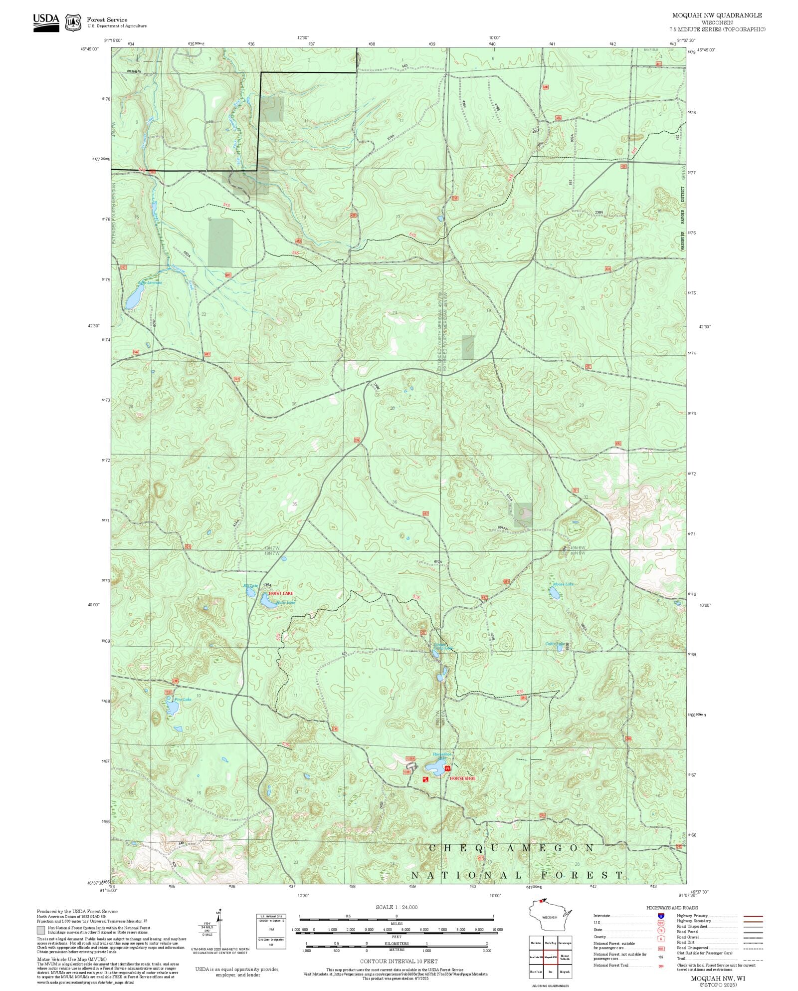 2025 Forest Service Topo Map of Moquah NW Wisconsin – MyTopo Map Store