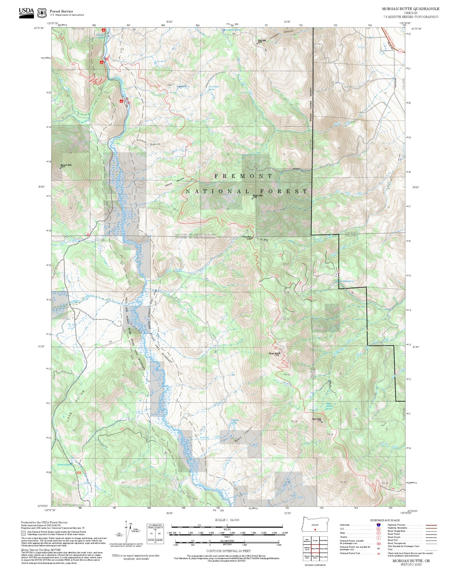 2025 Forest Service Topo Map of Morgan Butte Oregon – MyTopo Map Store