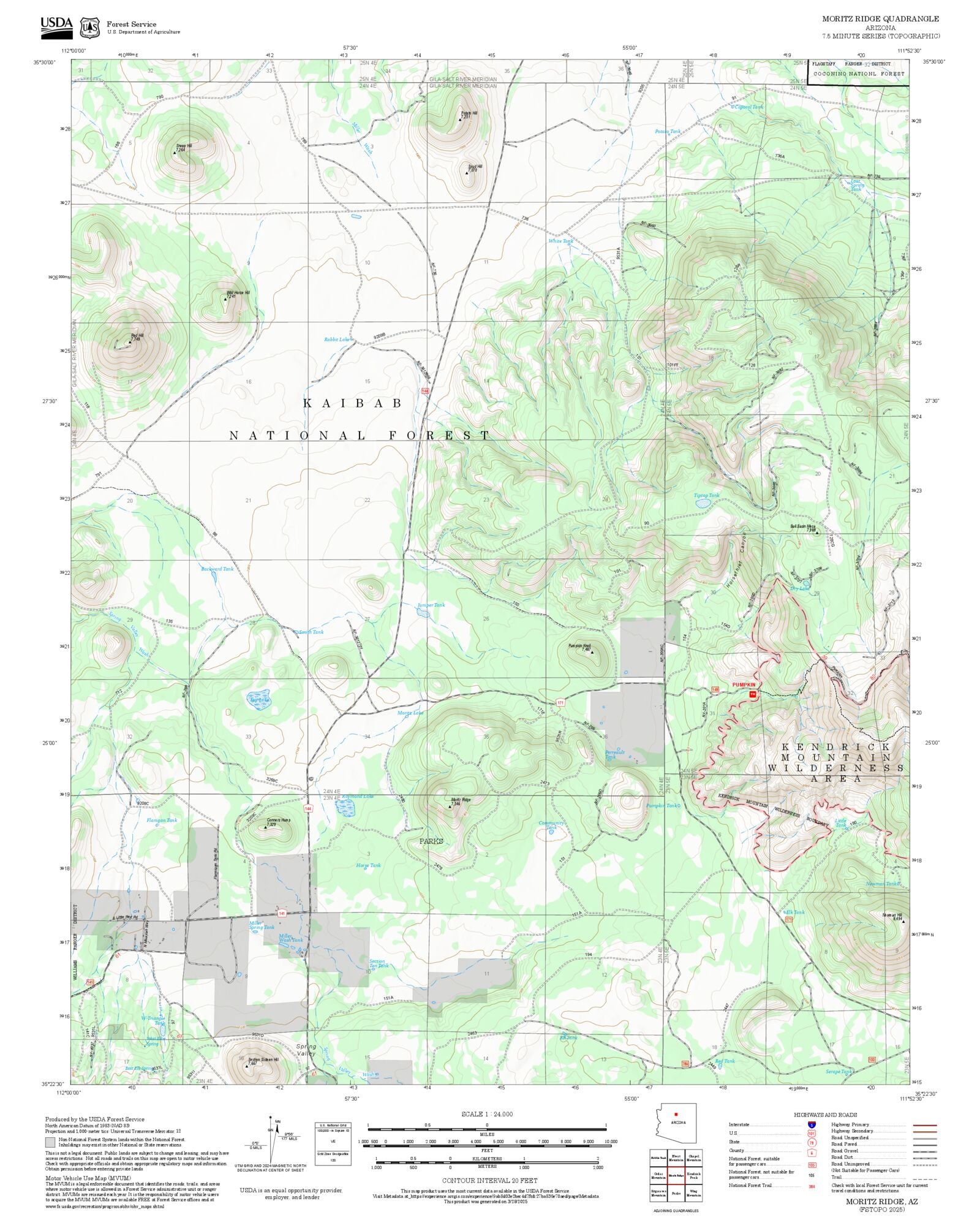 2025 Forest Service Topo Map of Moritz Ridge Arizona – MyTopo Map Store
