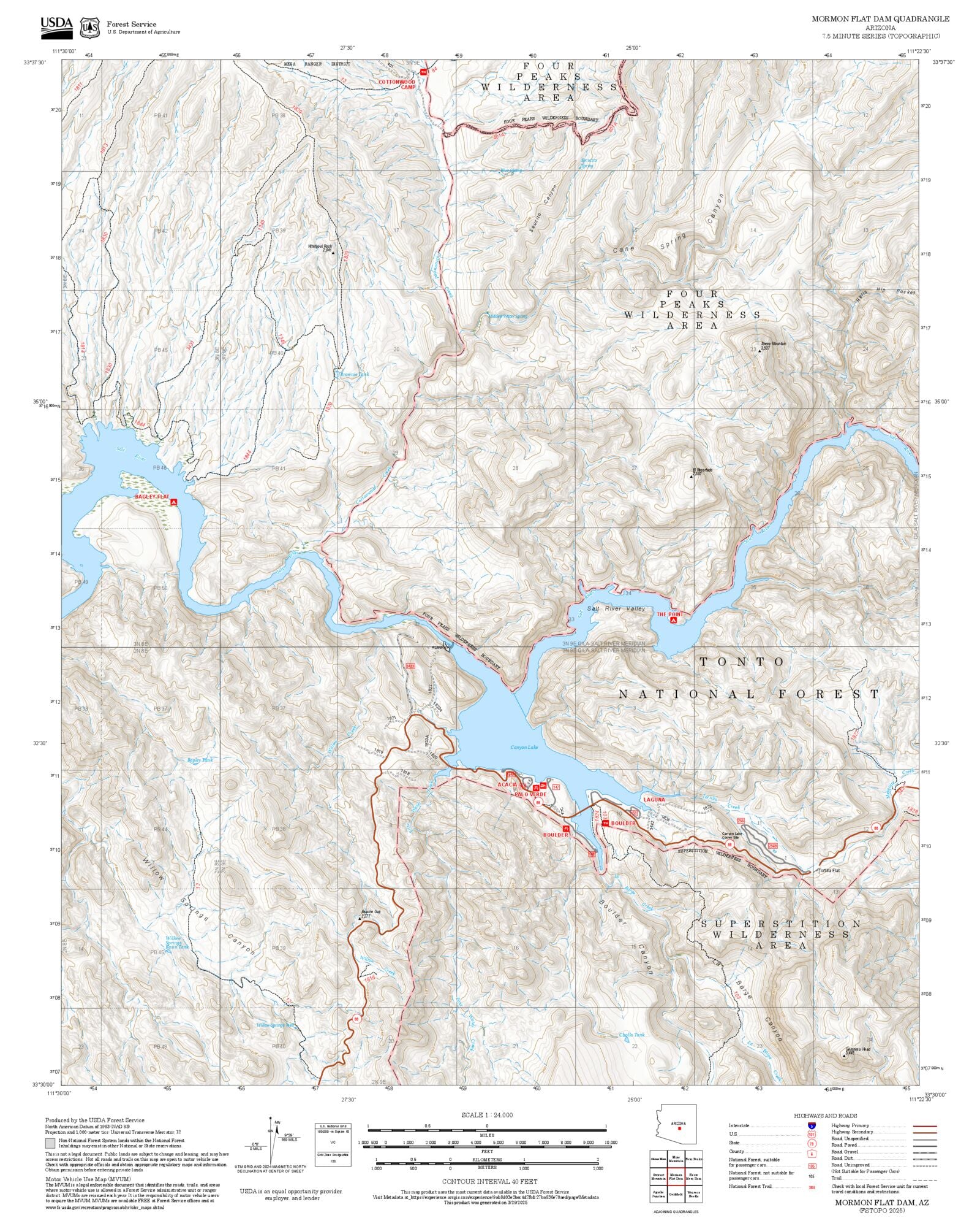 2025 Forest Service Topo Map of Mormon Flat Dam Arizona – MyTopo Map Store