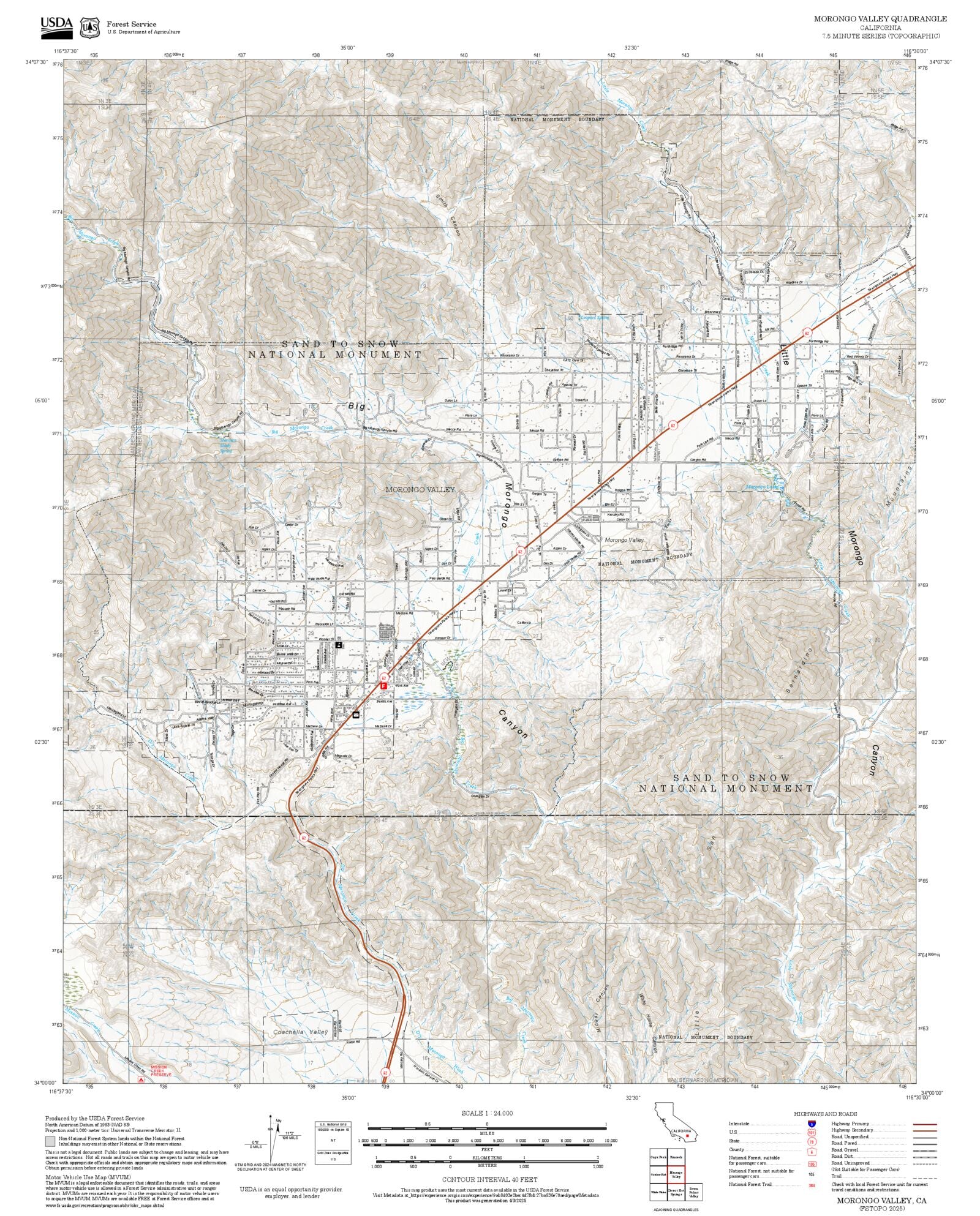 2025 Forest Service Topo Map of Morongo Valley California – MyTopo Map ...
