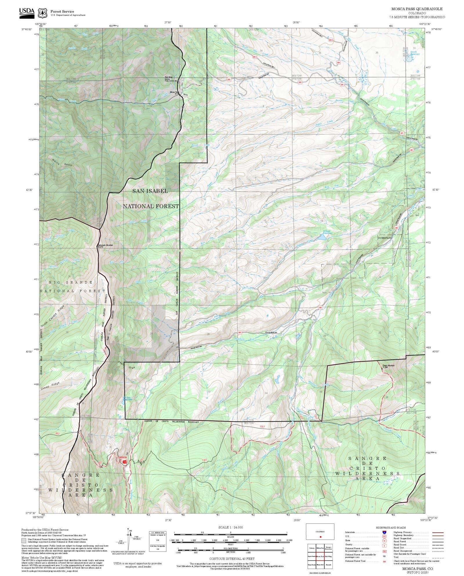2025 Forest Service Topo Map of Mosca Pass Colorado – MyTopo Map Store