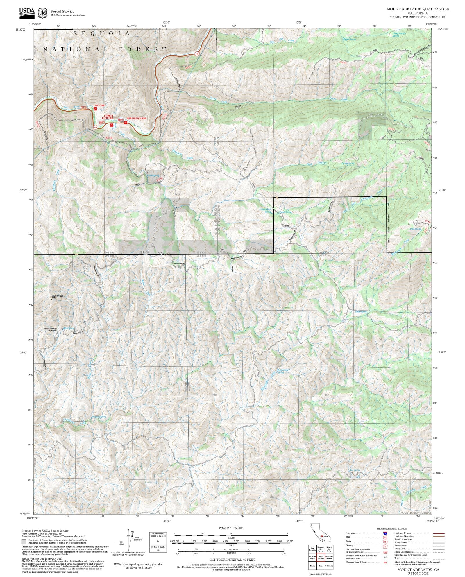 2025 Forest Service Topo Map of Mount Adelaide California – MyTopo Map ...