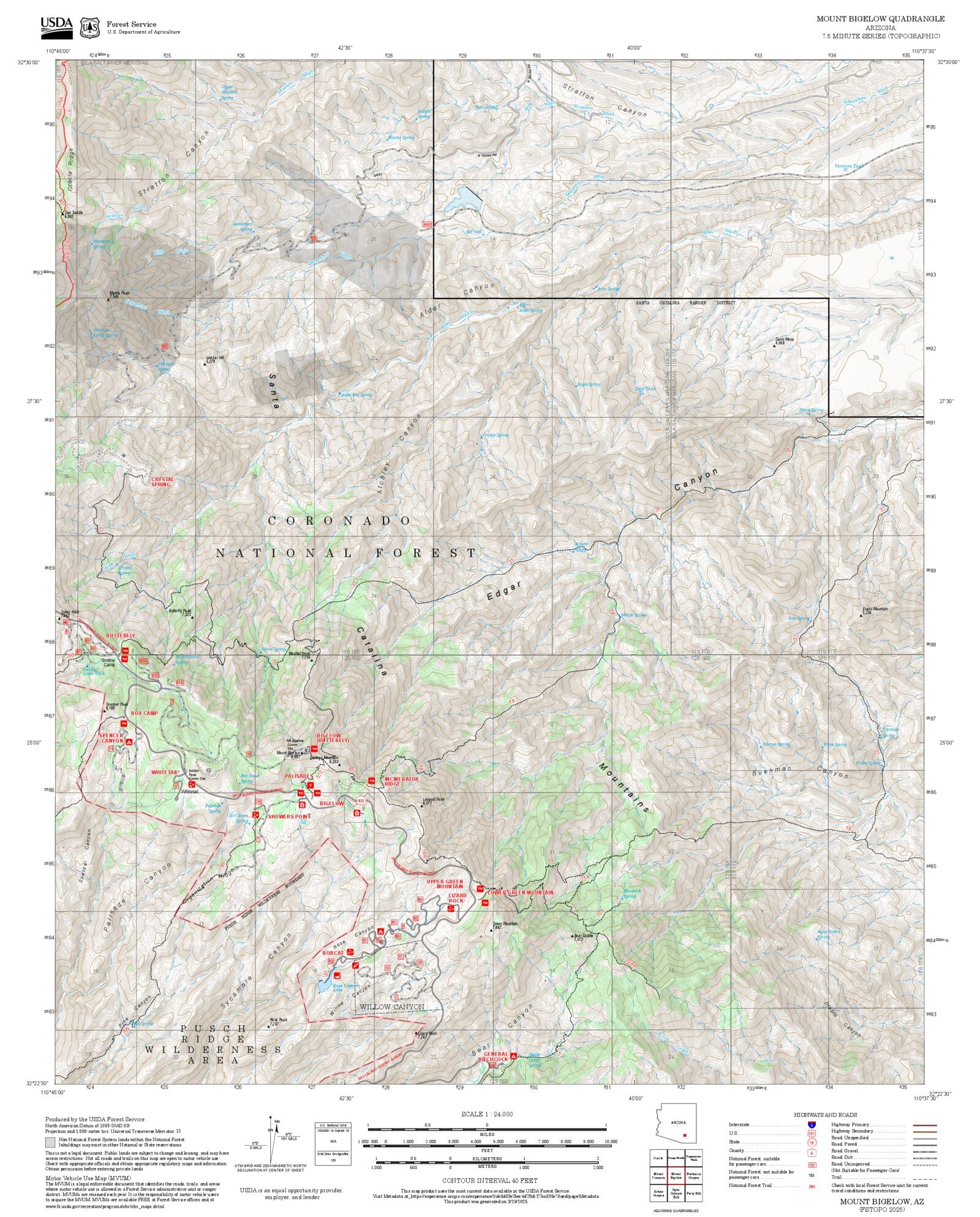2025 Forest Service Topo Map of Mount Bigelow Arizona – MyTopo Map Store