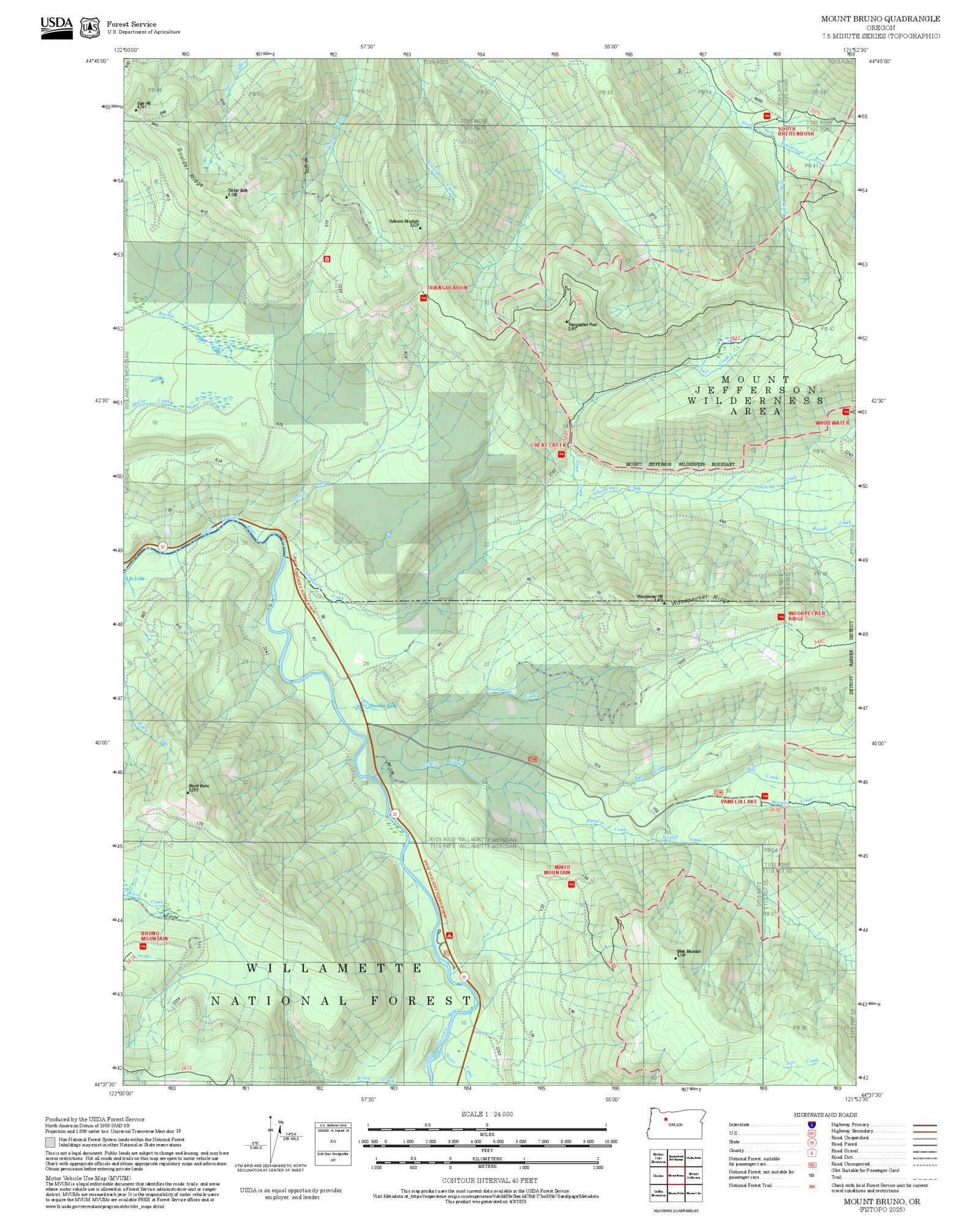 2025 Forest Service Topo Map of Mount Bruno Oregon – MyTopo Map Store