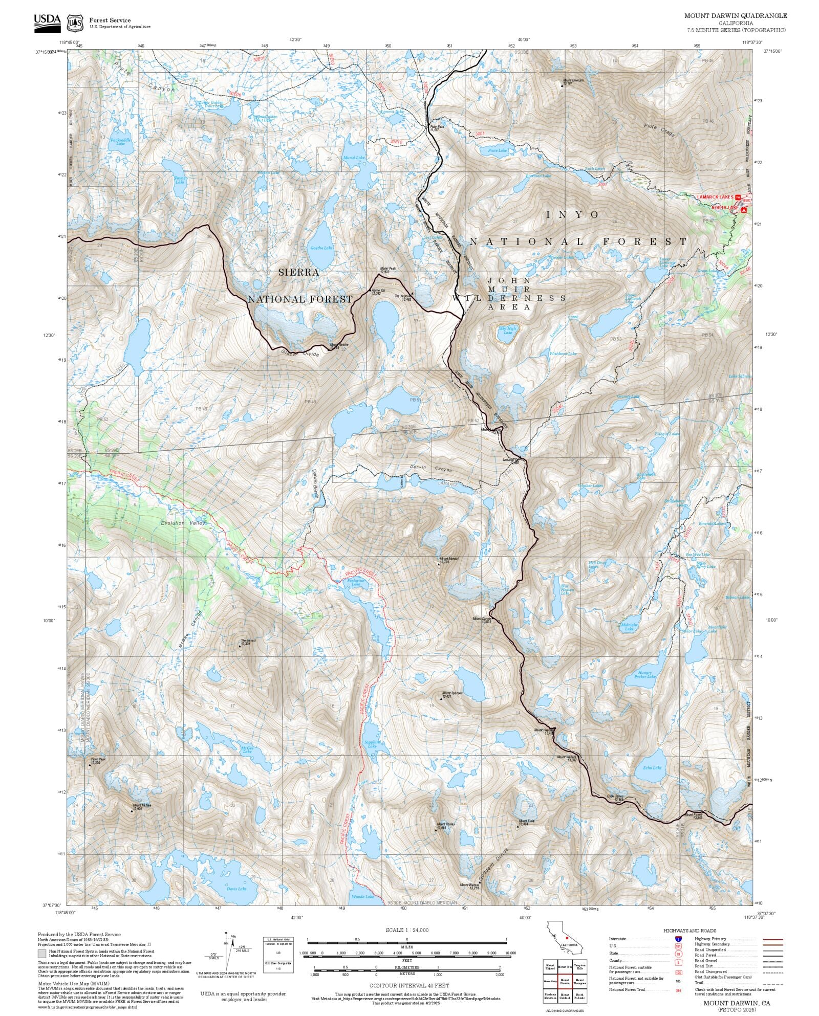 2025 Forest Service Topo Map of Mount Darwin California – MyTopo Map Store
