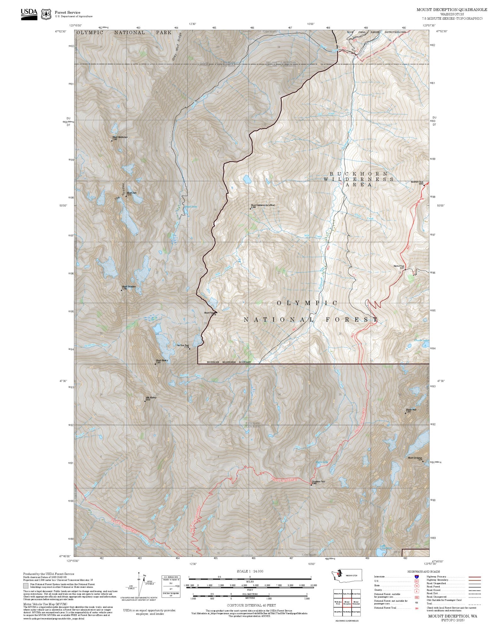 2025 Forest Service Topo Map of Mount Deception Washington – MyTopo Map ...