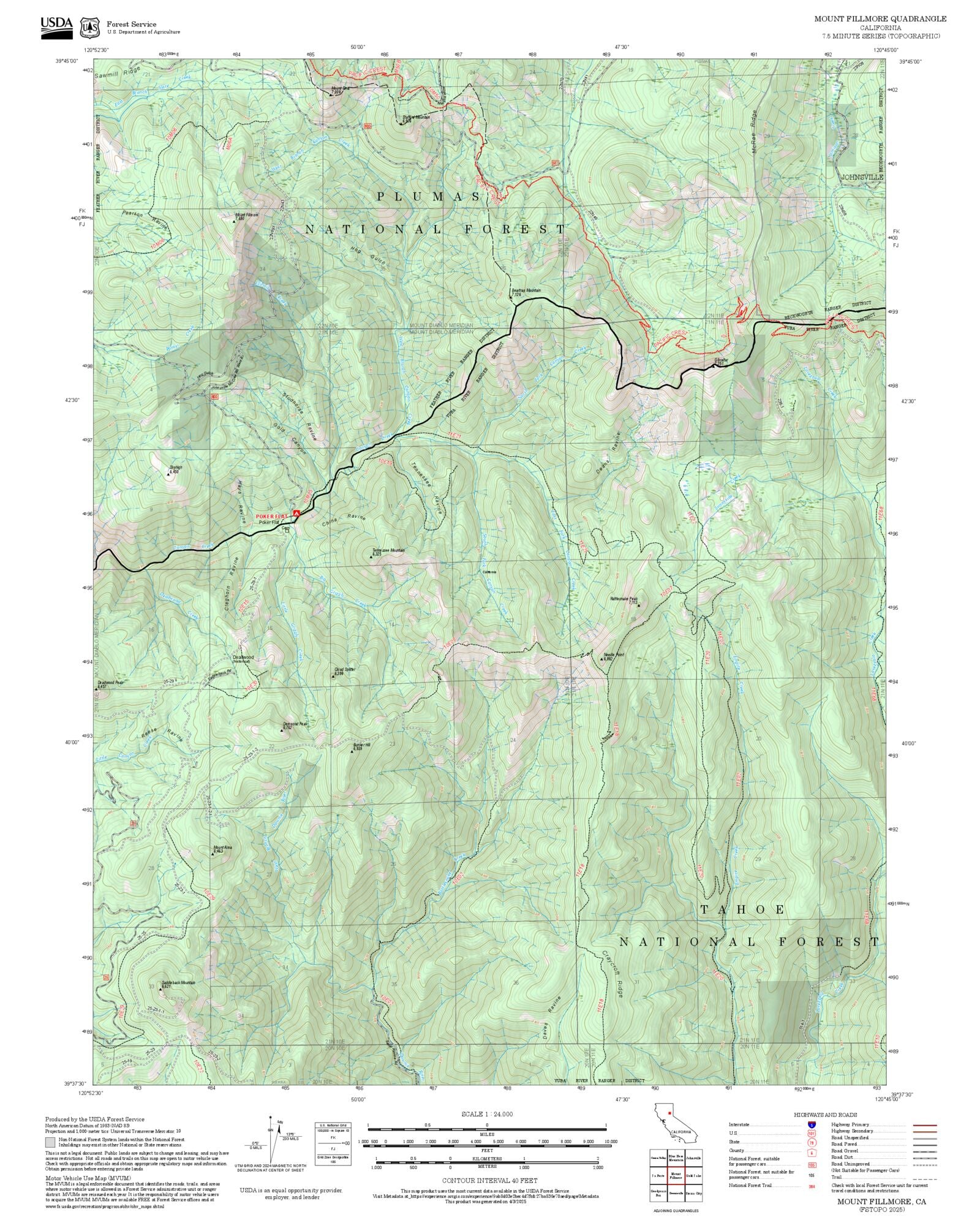 2025 Forest Service Topo Map of Mount Fillmore California – MyTopo Map ...