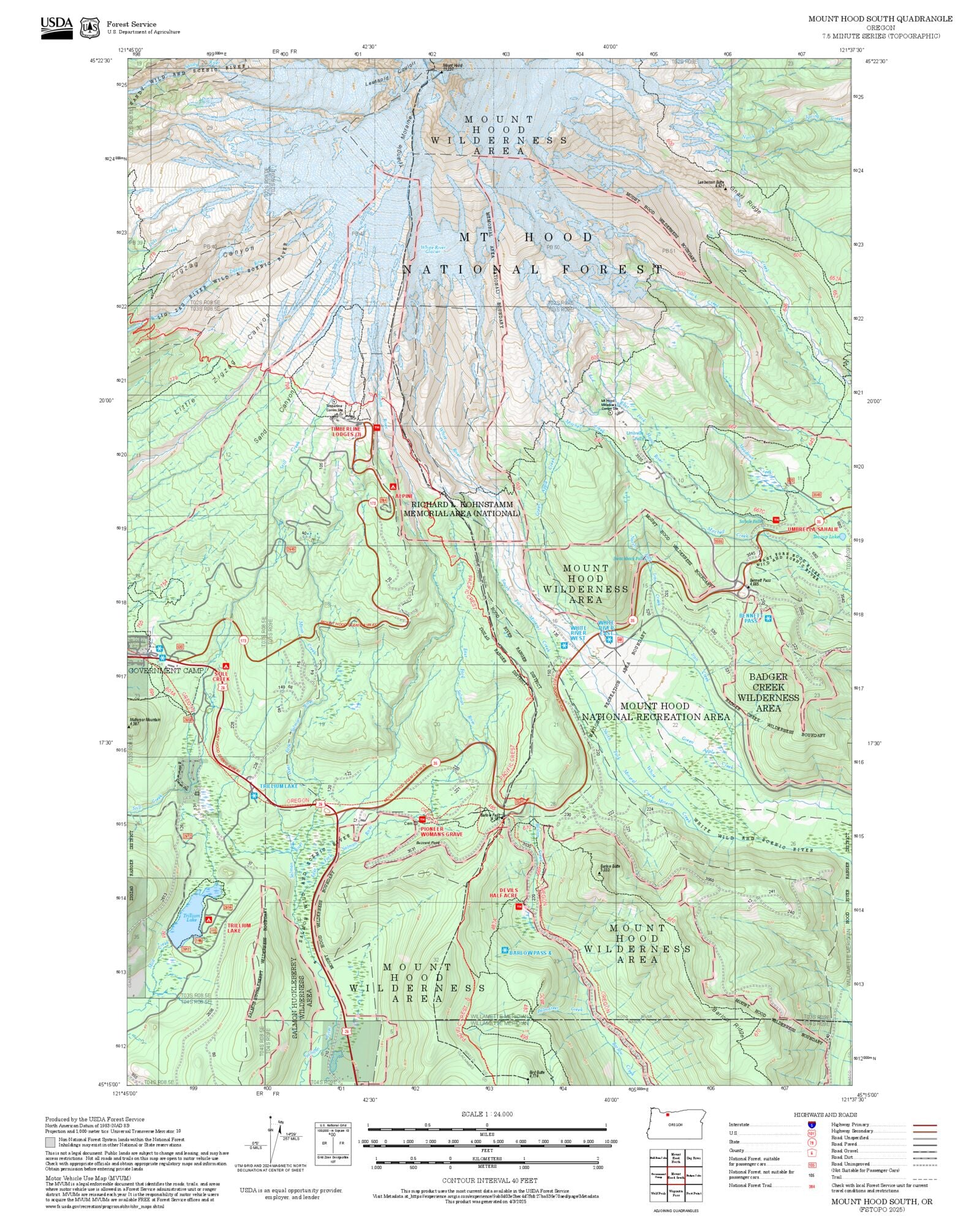 2025 Forest Service Topo Map of Mount Hood South Oregon – MyTopo Map Store