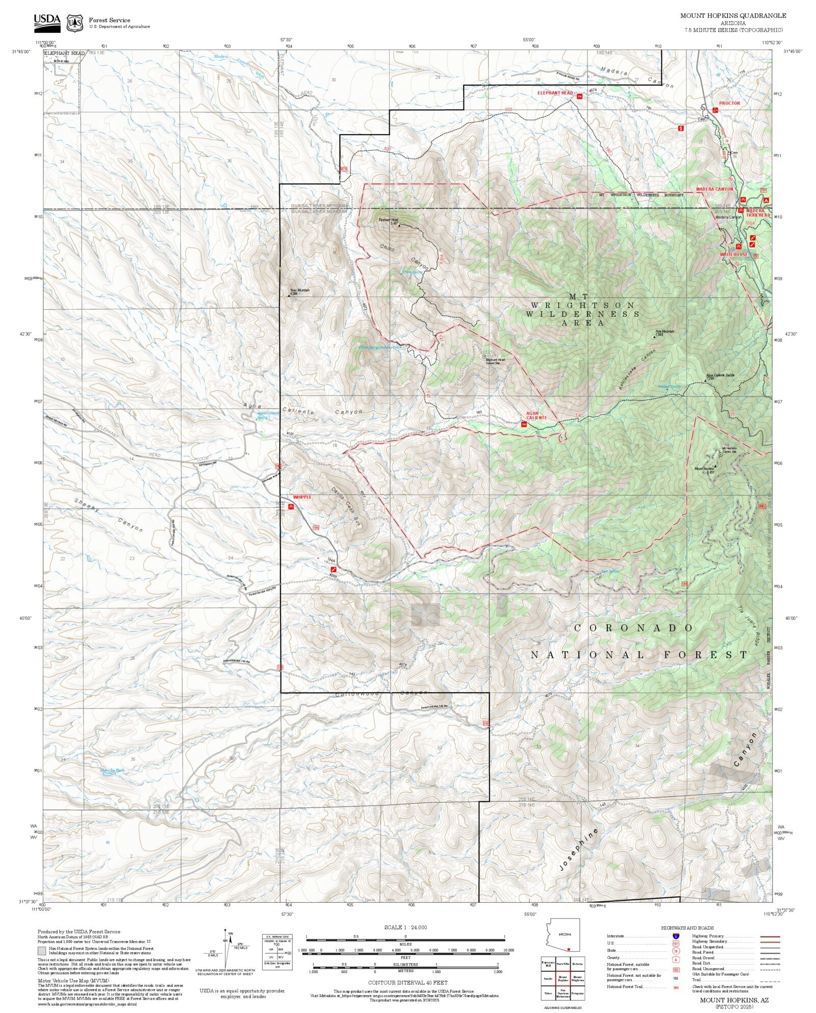2025 Forest Service Topo Map of Mount Hopkins Arizona – MyTopo Map Store