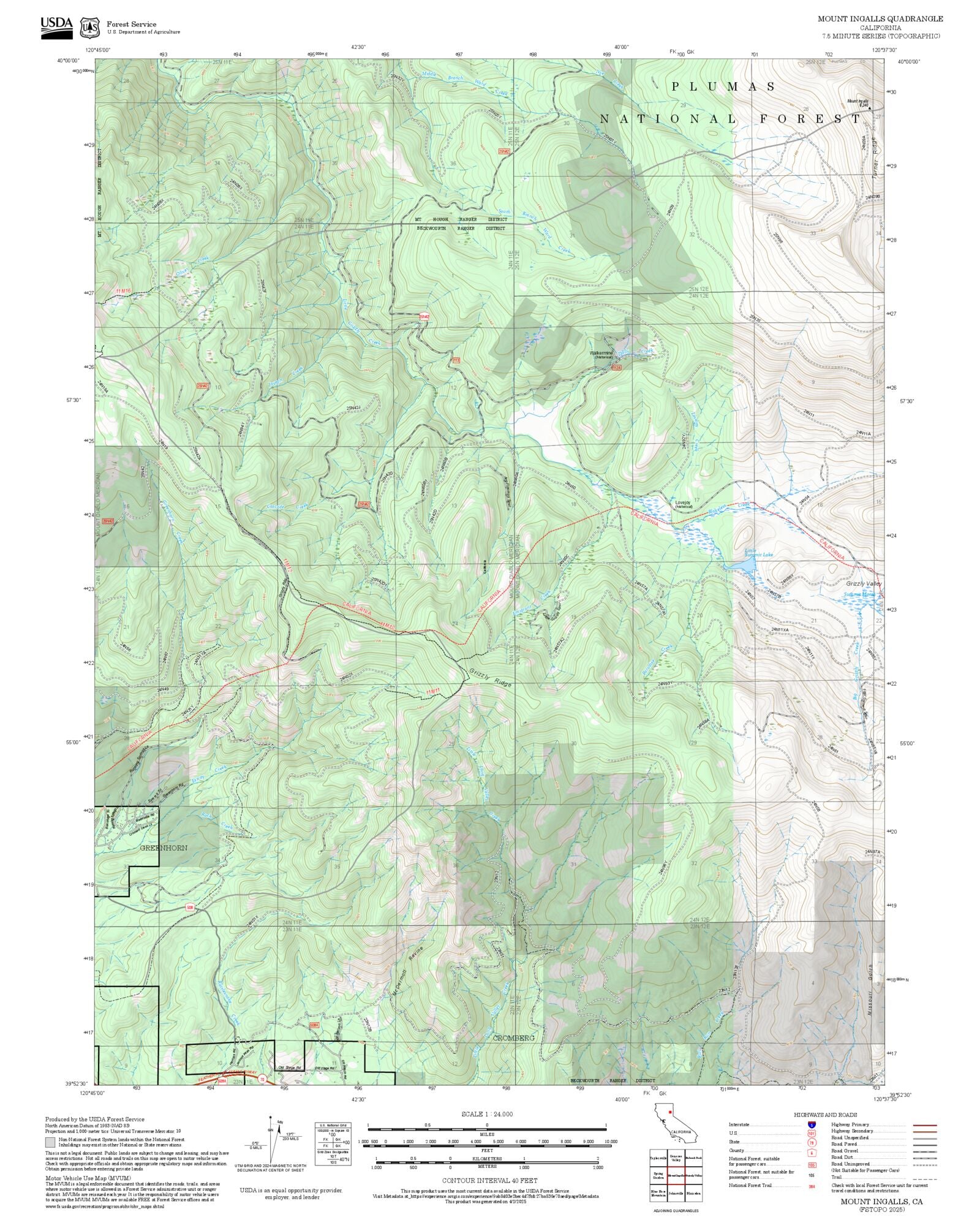 2025 Forest Service Topo Map of Mount Ingalls California – MyTopo Map Store