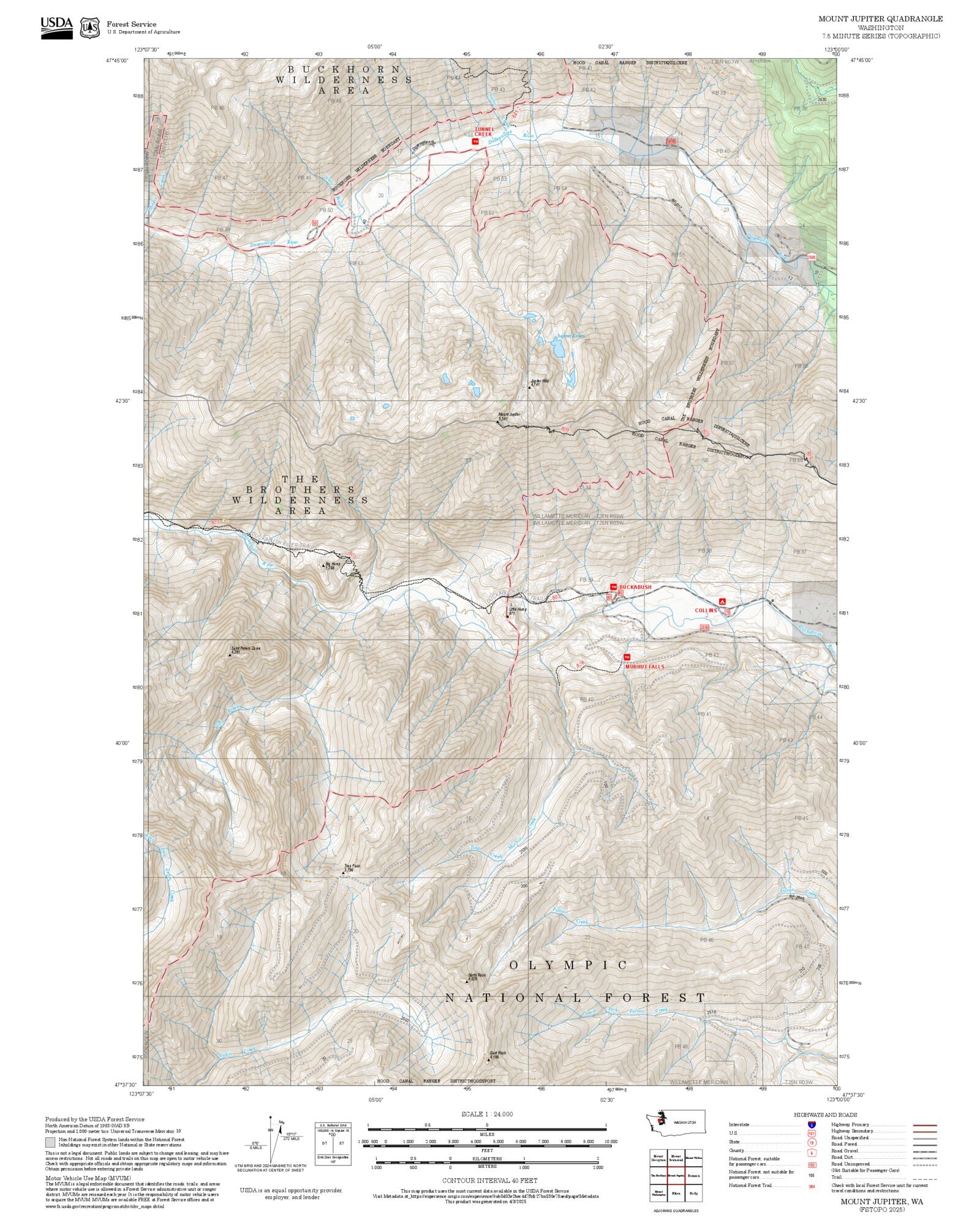 2025 Forest Service Topo Map of Mount Jupiter Washington – MyTopo Map Store