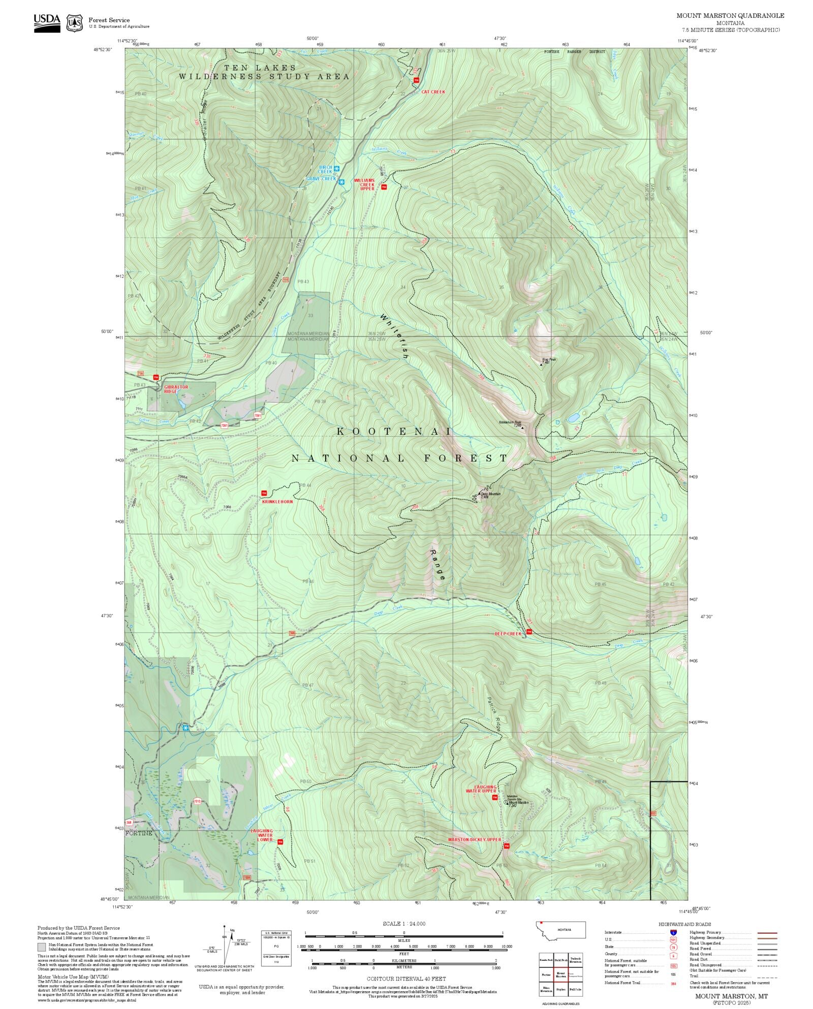 2025 Forest Service Topo Map of Mount Marston Montana – MyTopo Map Store