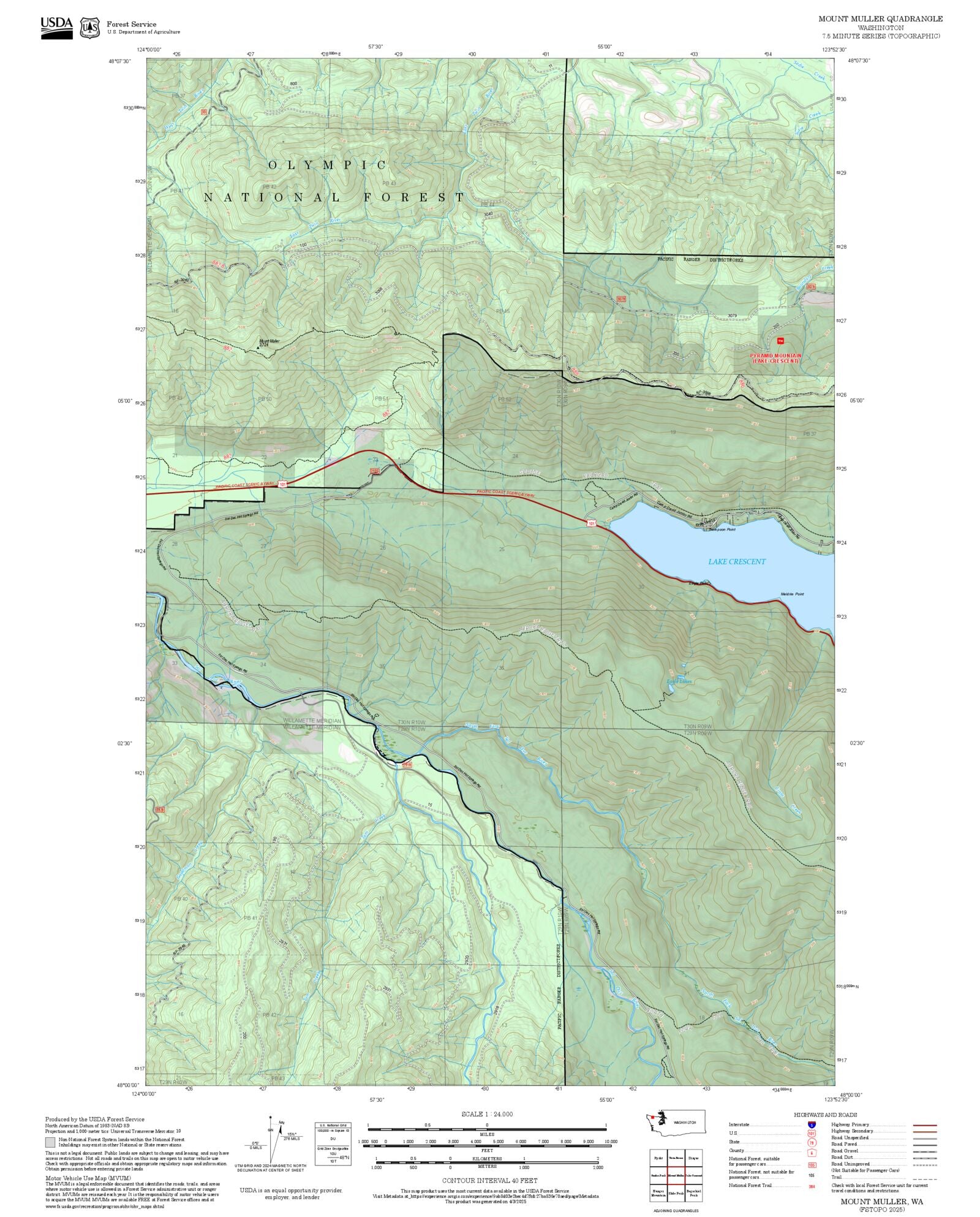 2025 Forest Service Topo Map of Mount Muller Washington – MyTopo Map Store