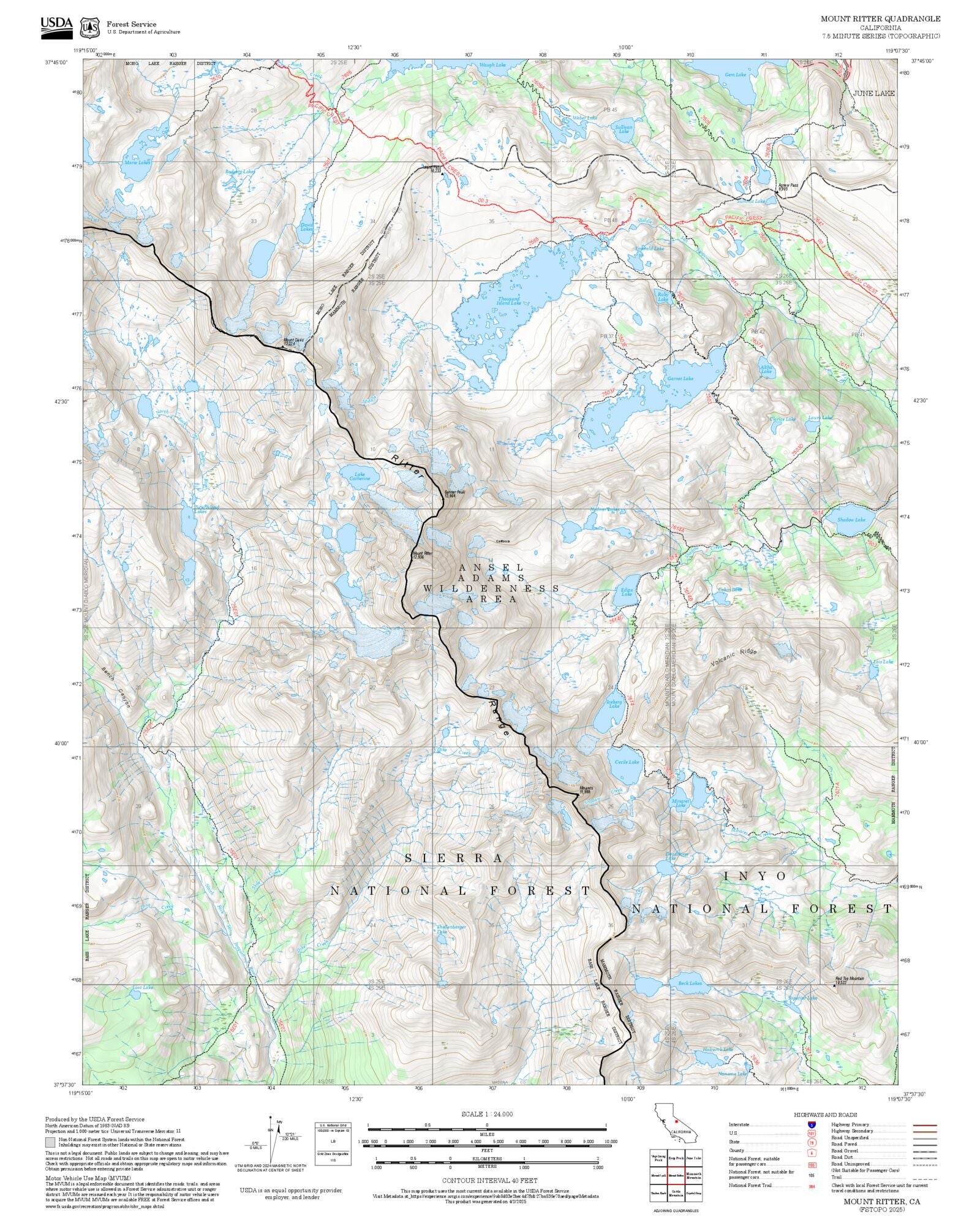 2025 Forest Service Topo Map of Mount Ritter California – MyTopo Map Store