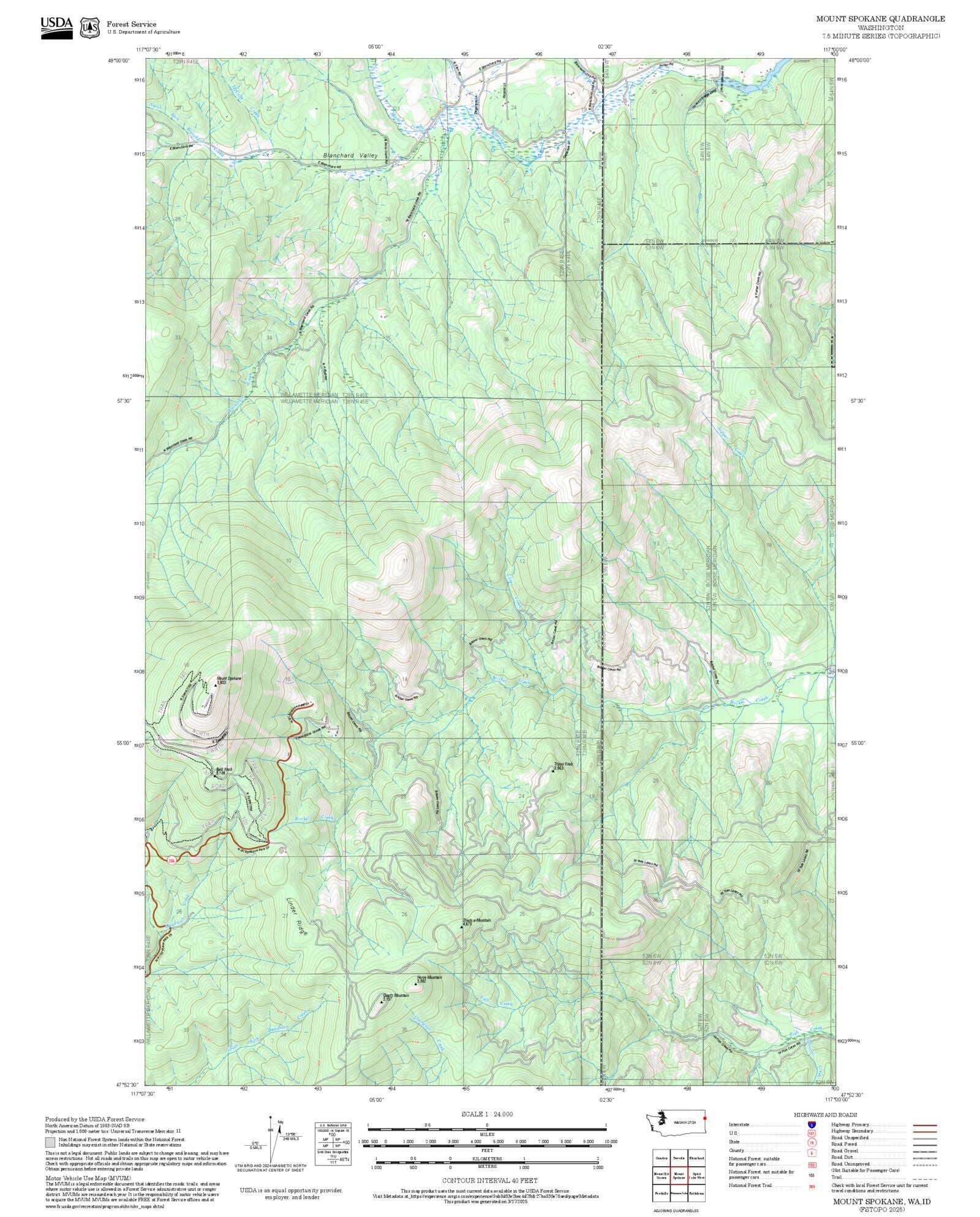 2025 Forest Service Topo Map of Mount Spokane Washington – MyTopo Map Store