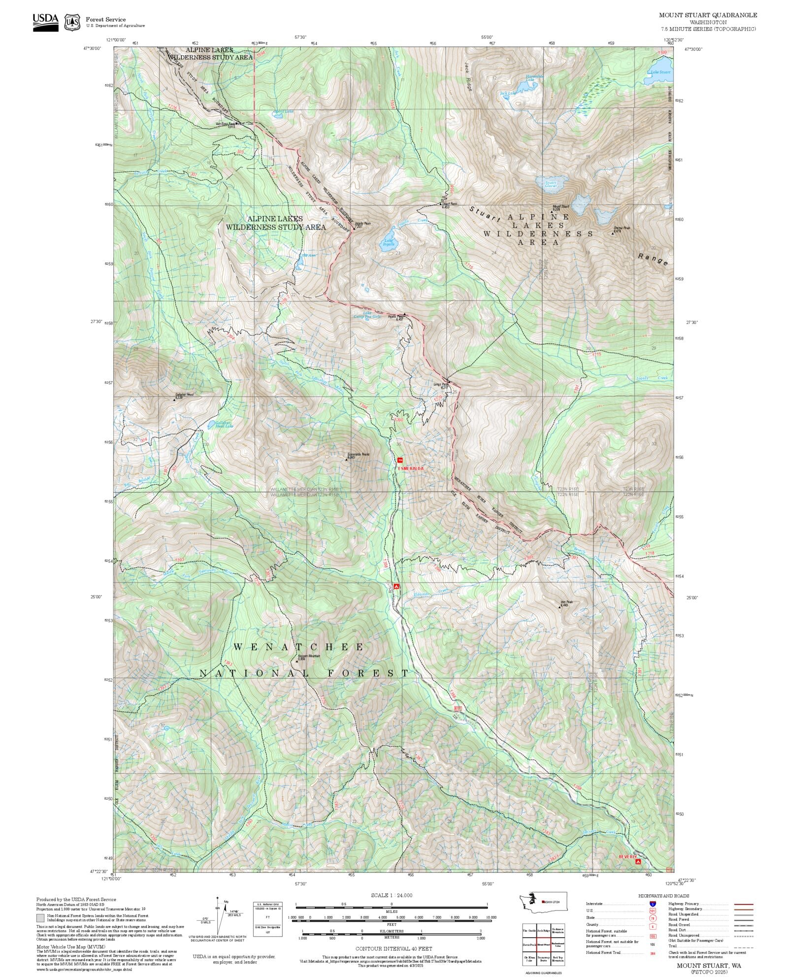 2025 Forest Service Topo Map of Mount Stuart Washington – MyTopo Map Store