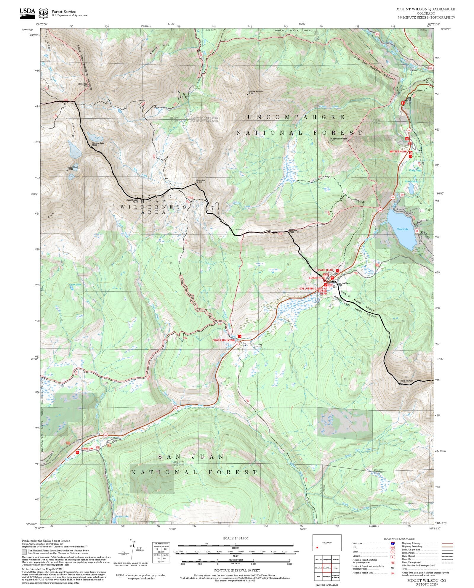 2025 Forest Service Topo Map of Mount Wilson Colorado – MyTopo Map Store