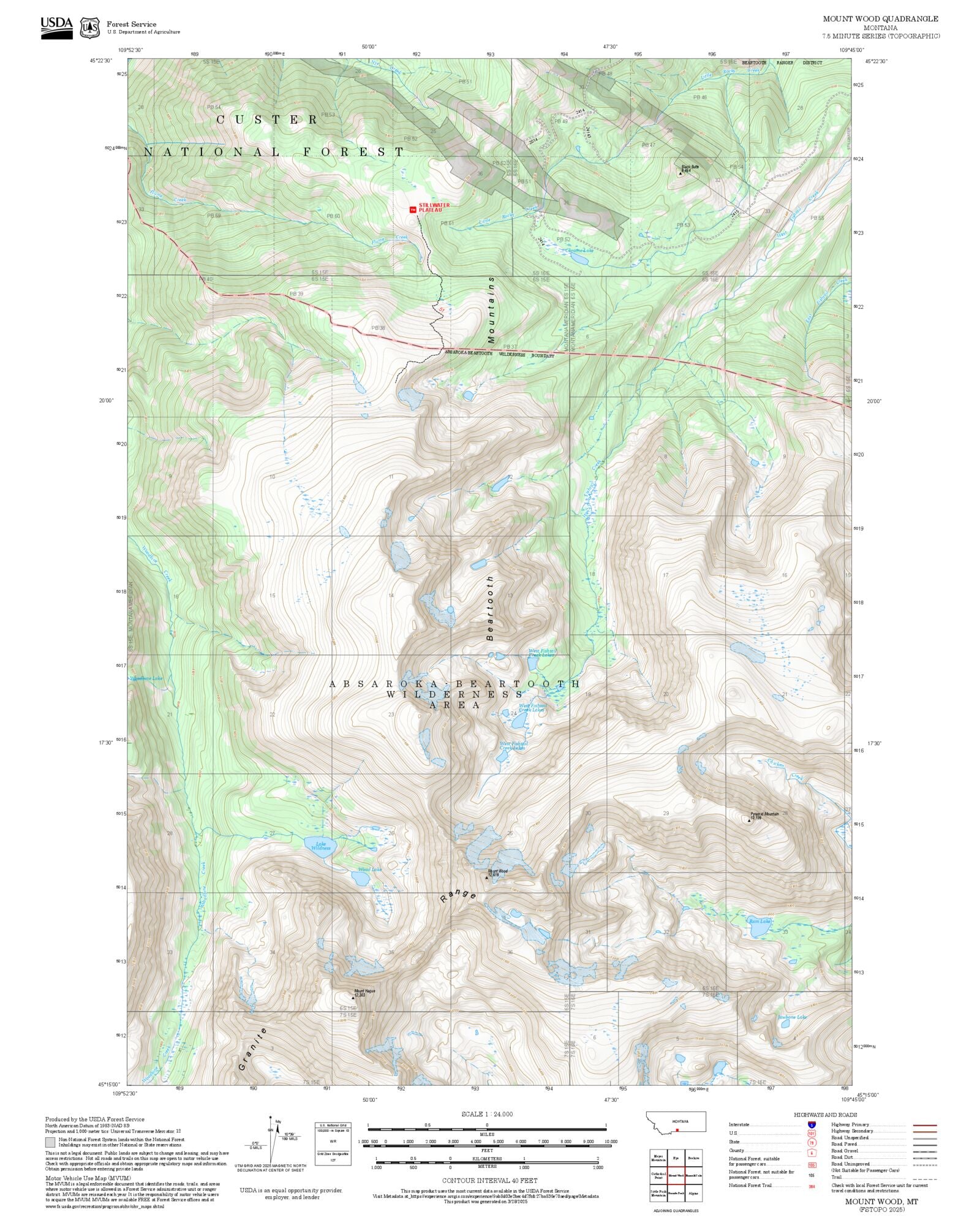 2025 Forest Service Topo Map of Mount Wood Montana – MyTopo Map Store