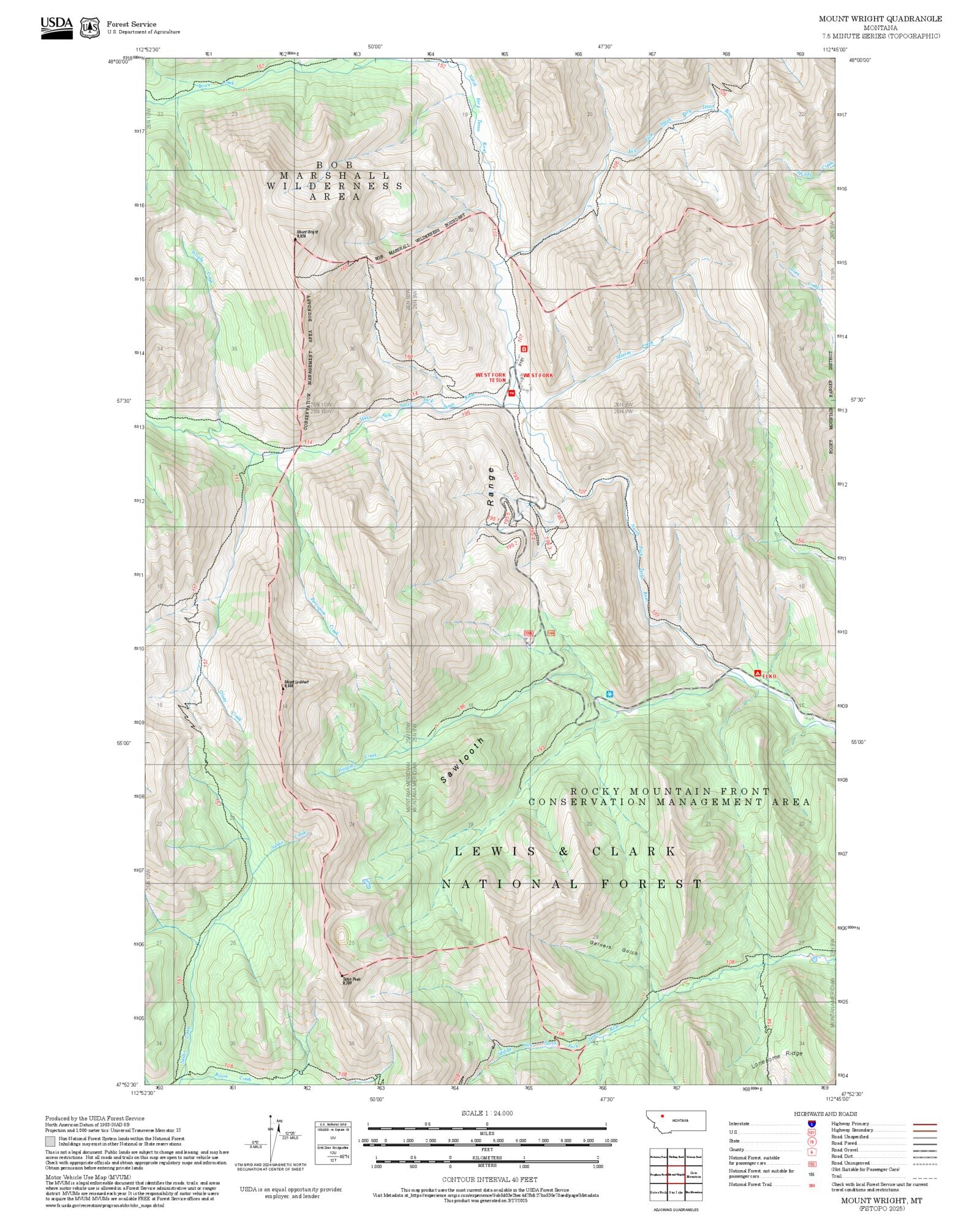 2025 Forest Service Topo Map of Mount Wright Montana – MyTopo Map Store