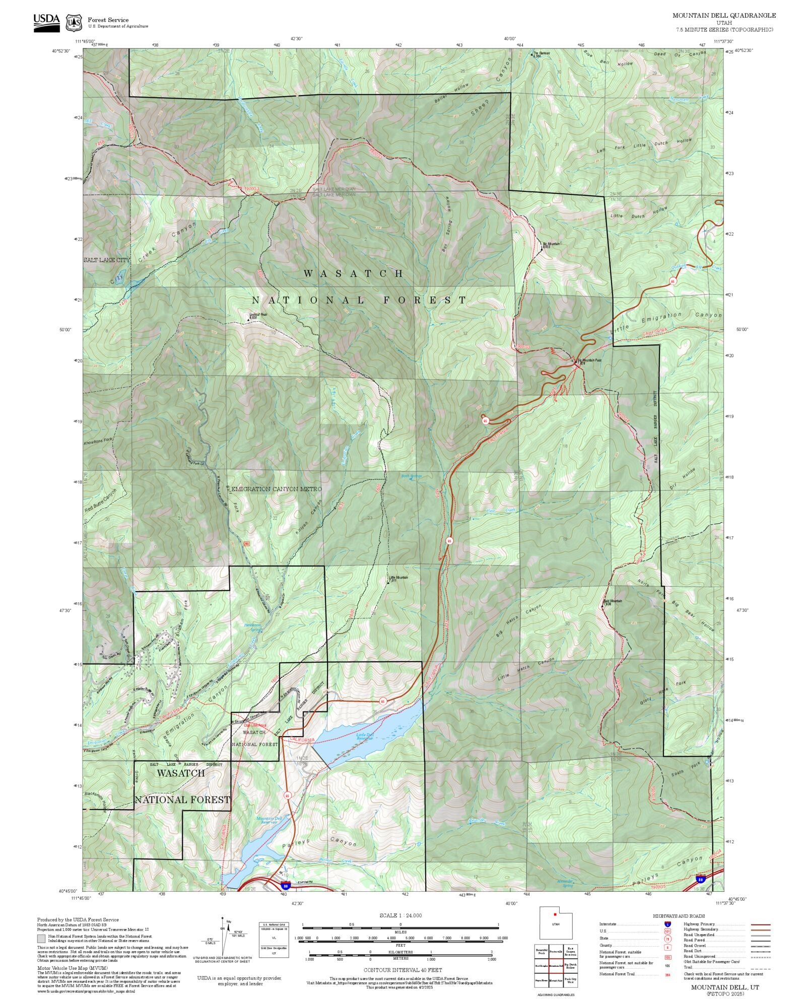 2025 Forest Service Topo Map of Mountain Dell Utah – MyTopo Map Store