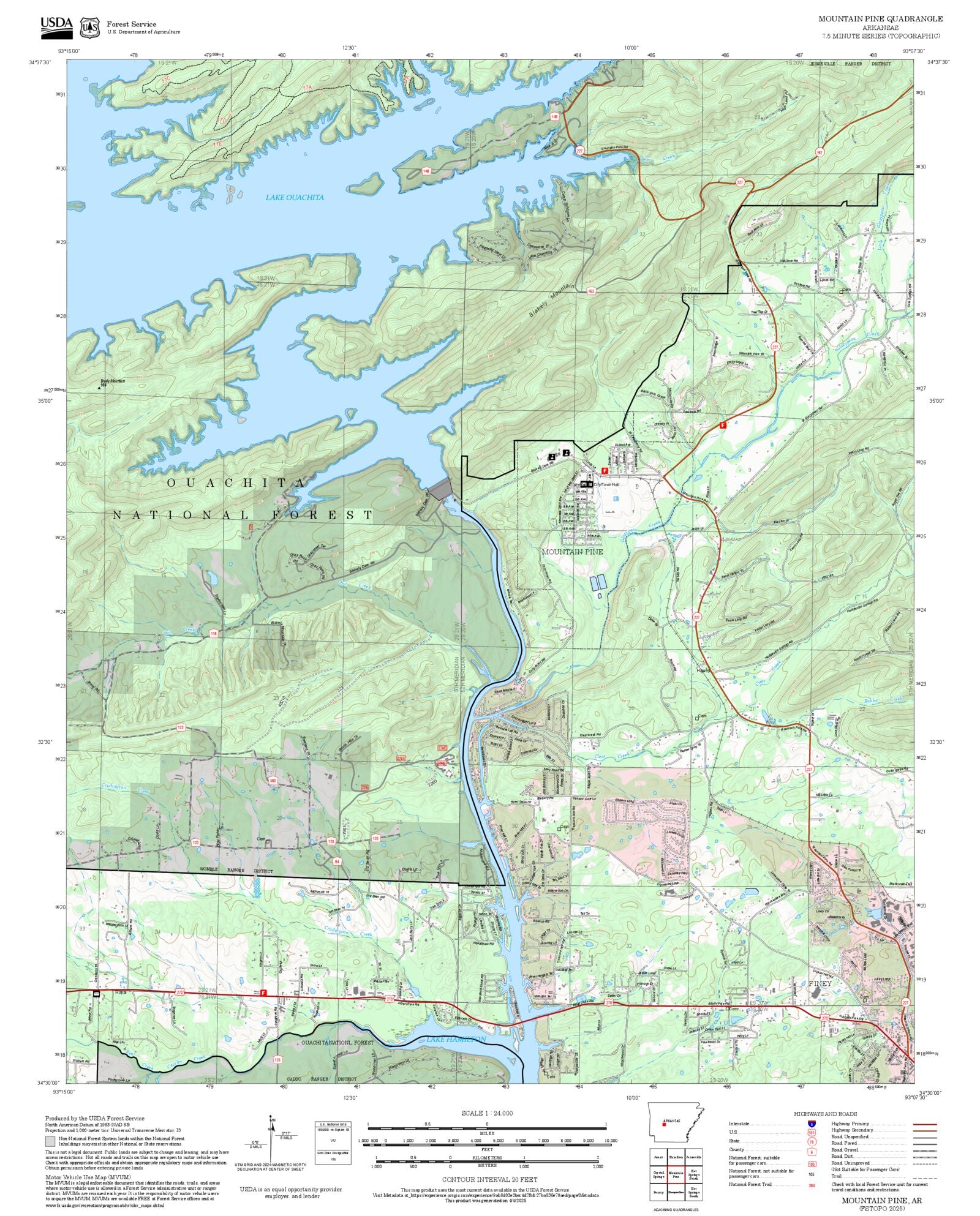 2025 Forest Service Topo Map of Mountain Pine Arkansas – MyTopo Map Store