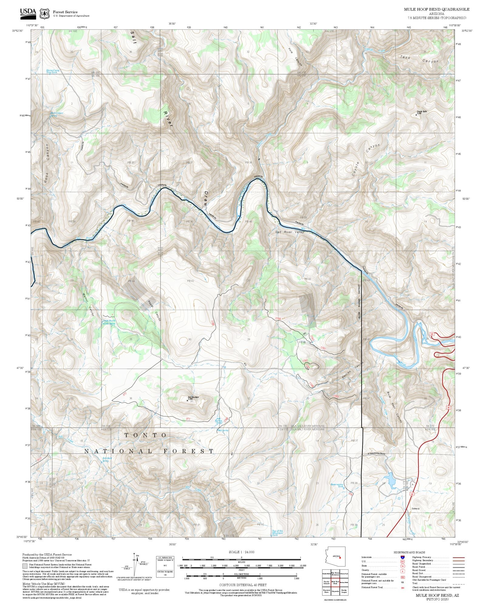2025 Forest Service Topo Map of Mule Hoof Bend Arizona – MyTopo Map Store