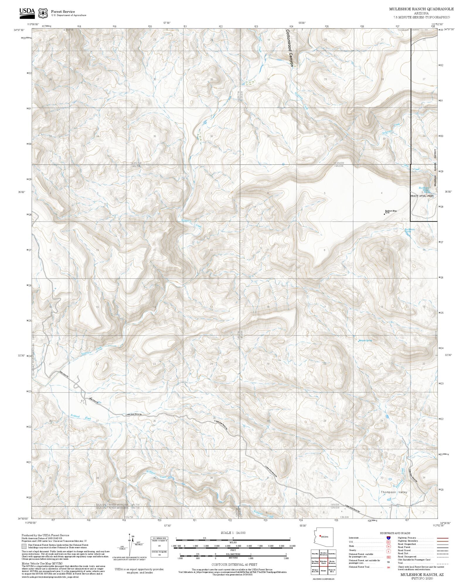 2025 Forest Service Topo Map of Muleshoe Ranch Arizona – MyTopo Map Store