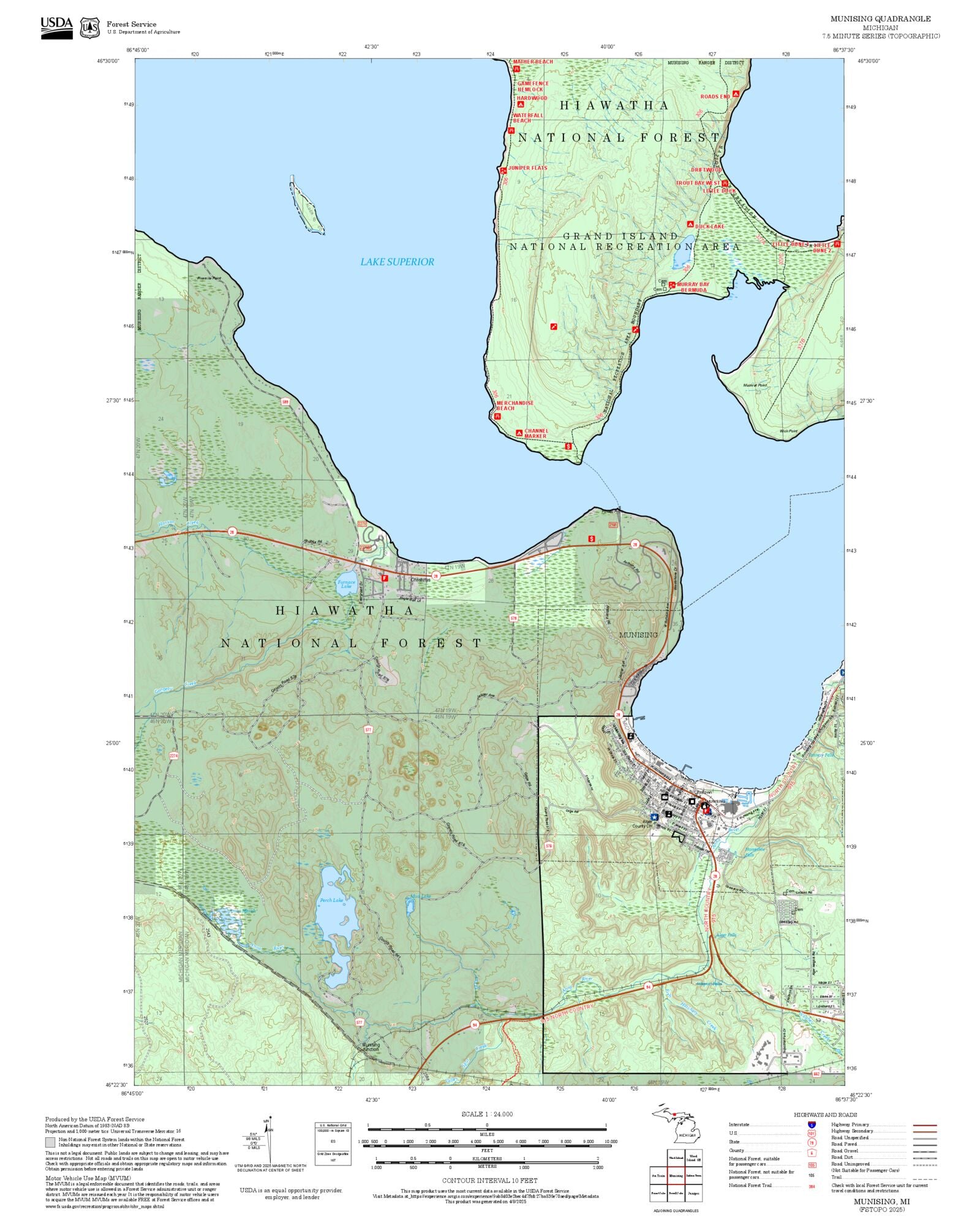 2025 Forest Service Topo Map of Munising Michigan – MyTopo Map Store