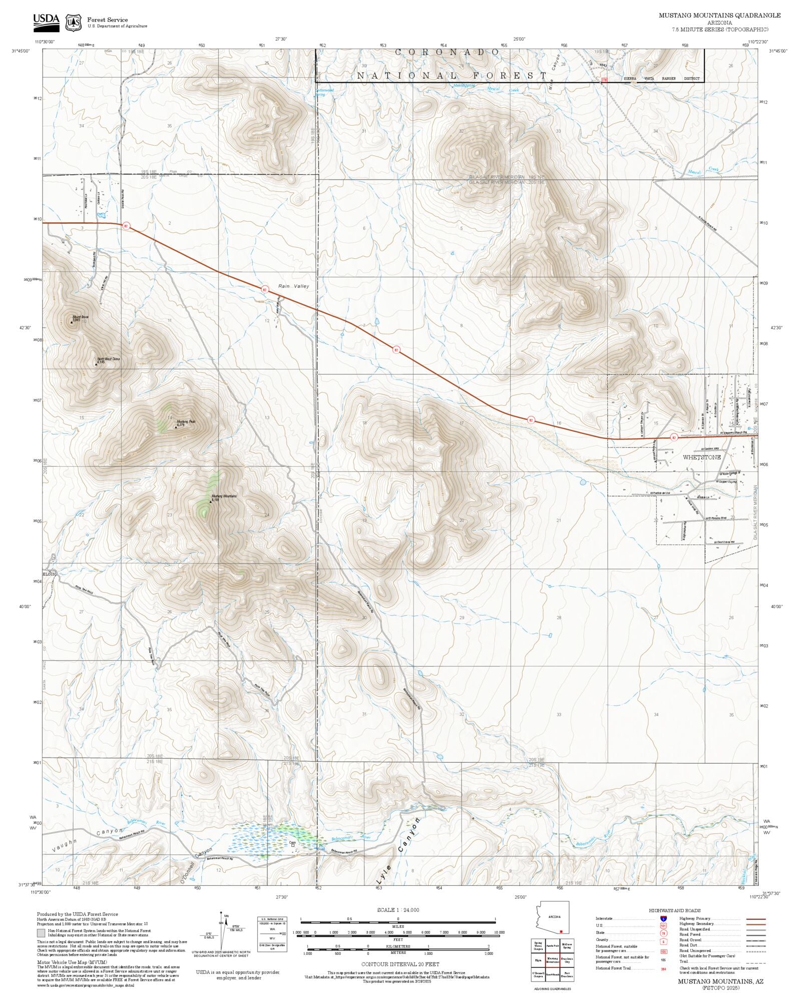 2025 Forest Service Topo Map of Mustang Mountains Arizona – MyTopo Map ...