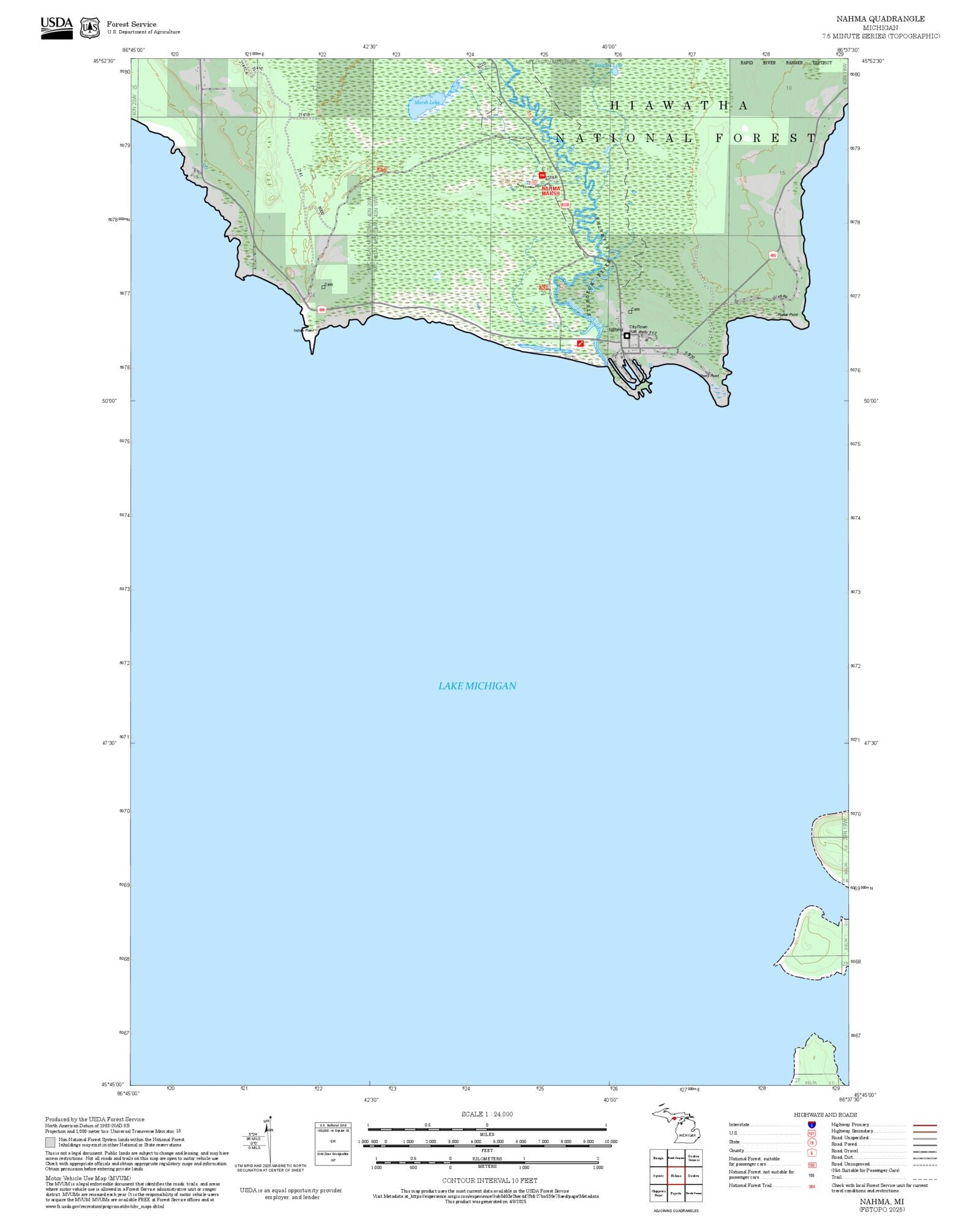 2025 Forest Service Topo Map of Nahma Michigan – MyTopo Map Store