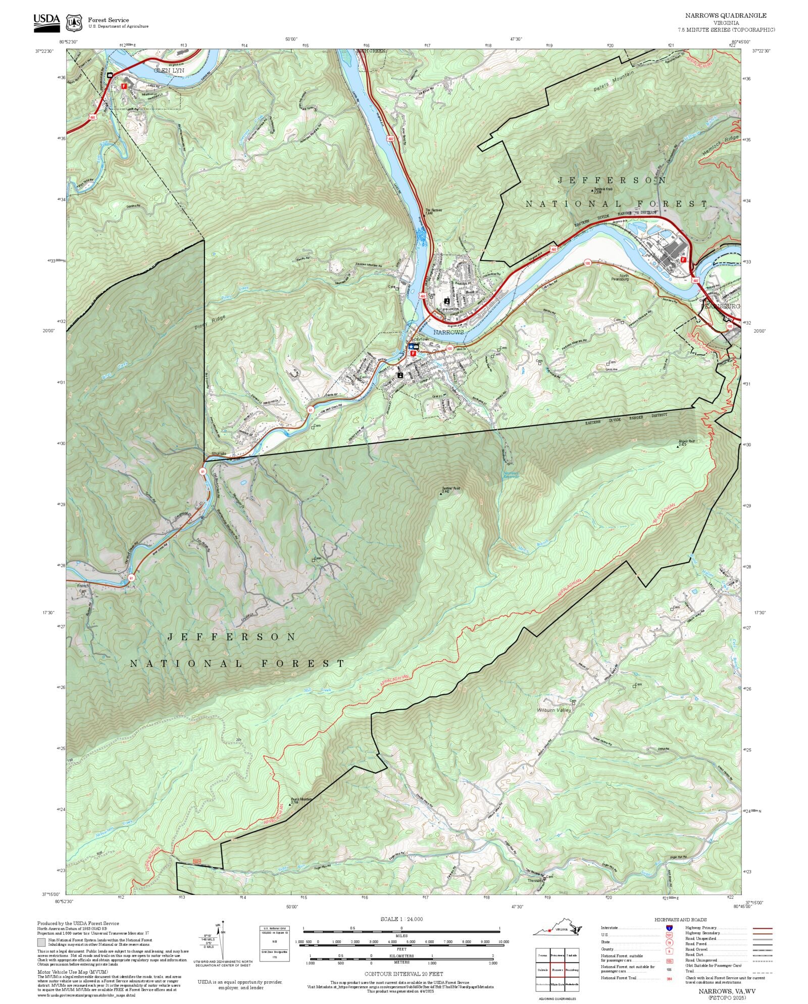 2025 Forest Service Topo Map of Narrows Virginia – MyTopo Map Store
