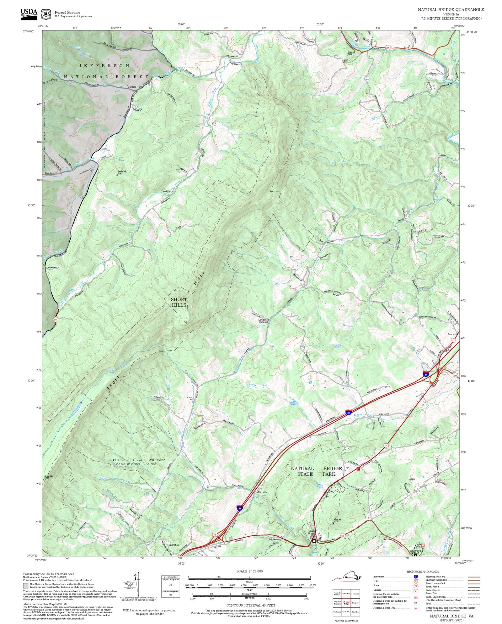 2025 Forest Service Topo Map of Natural Bridge Virginia – MyTopo Map Store